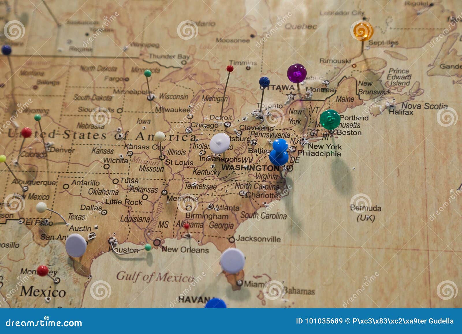 Map with pins stock image. Image of travel, marker, america - 101035689