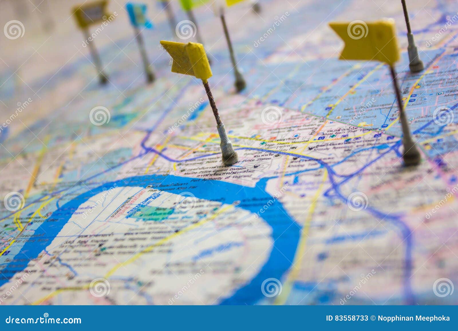 Map with pins stock image. Image of geography, atlas - 83558733