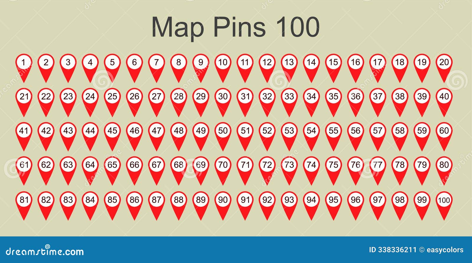 Red map pins 100 stock illustration. Illustration of number - 338336211