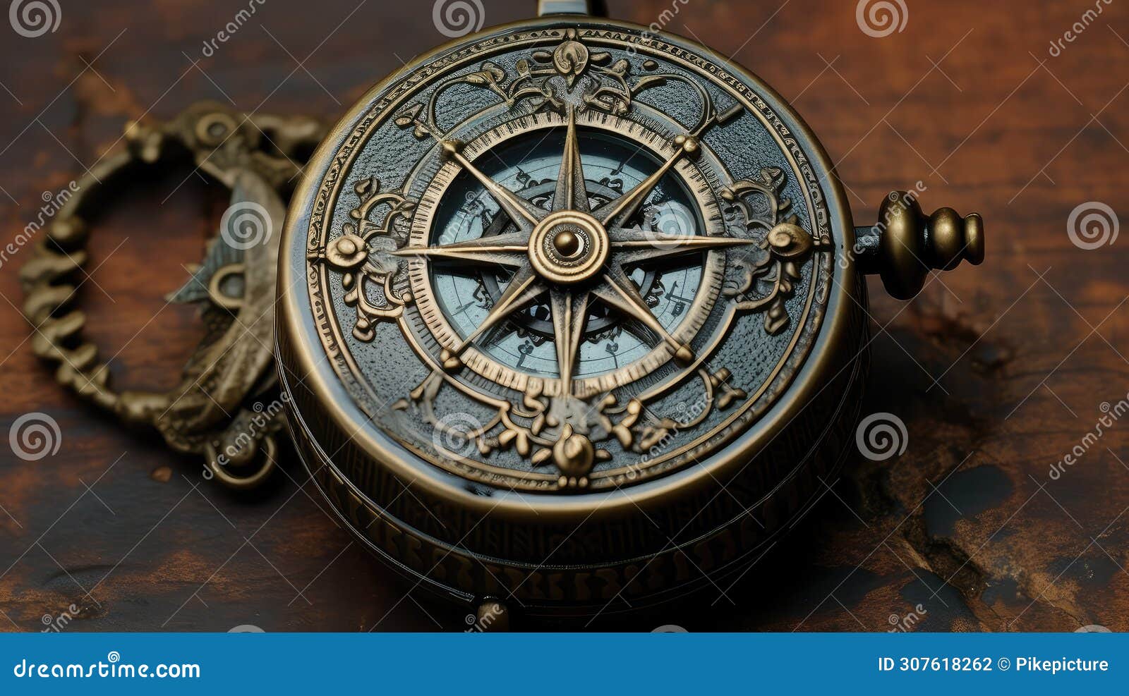 Map pirate compass stock illustration. Illustration of gold - 307618262