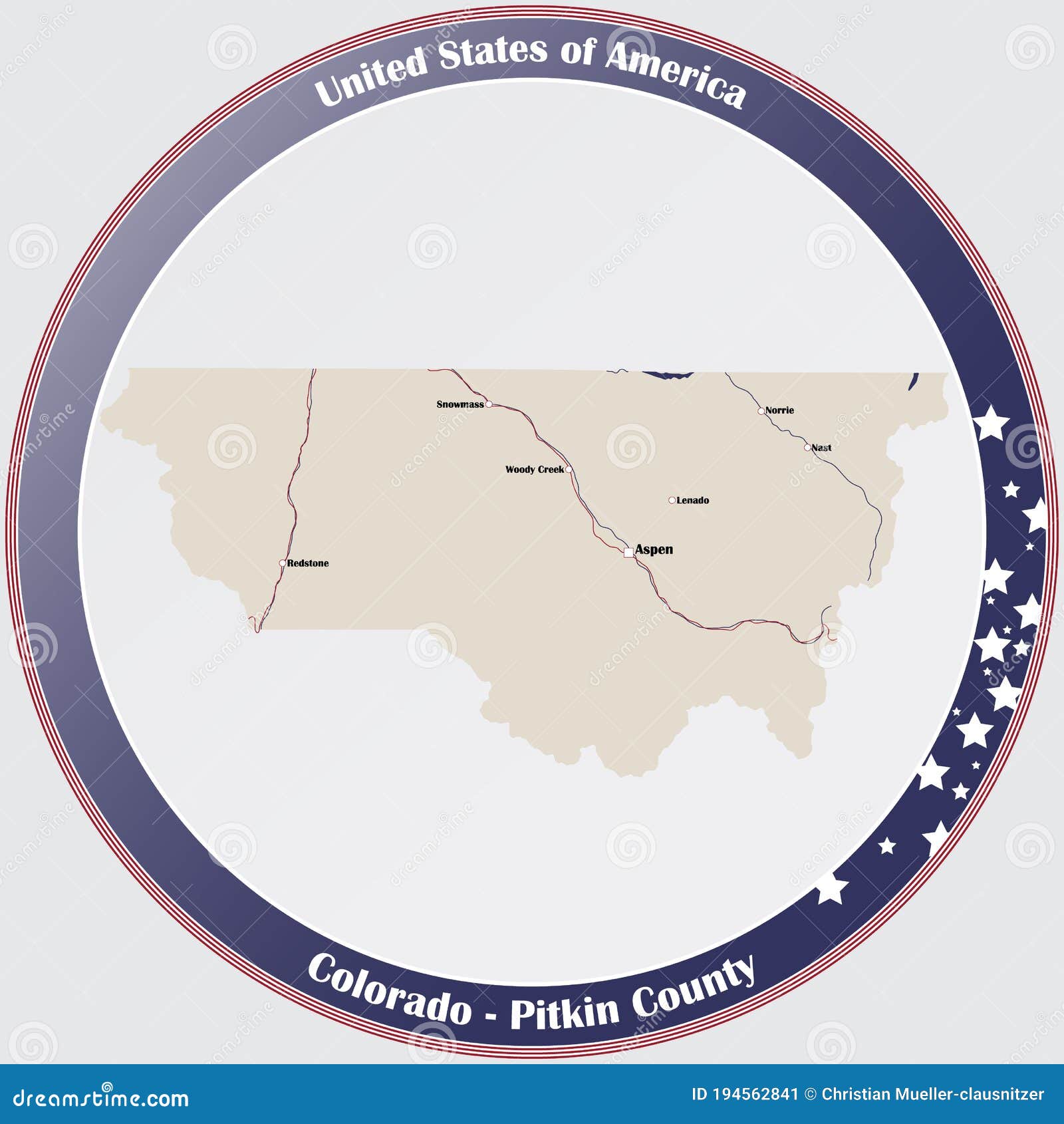 Map of Pitkin County in Colorado Stock Vector - Illustration of ...