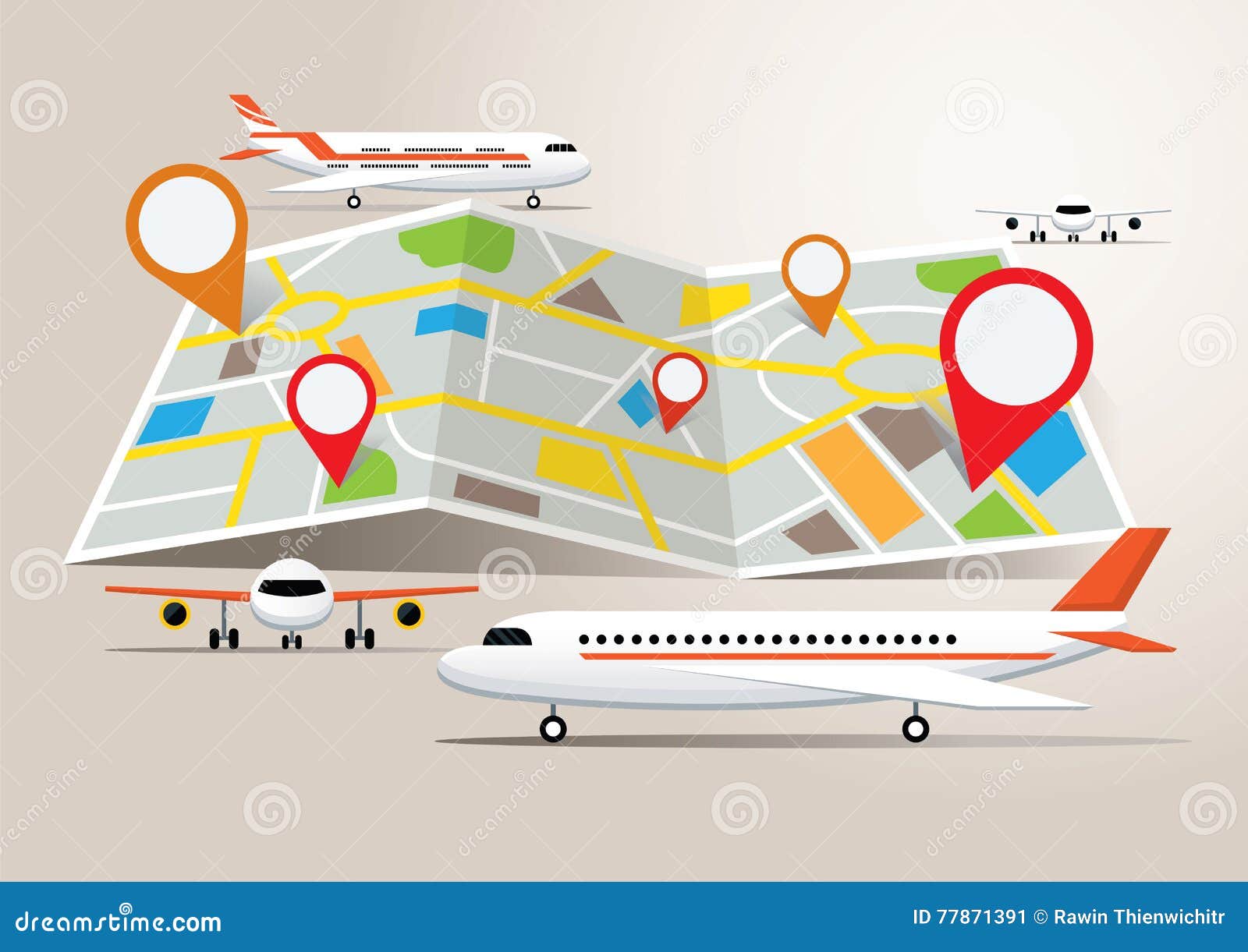Map with Planes and Destination Stock Vector - Illustration of route ...