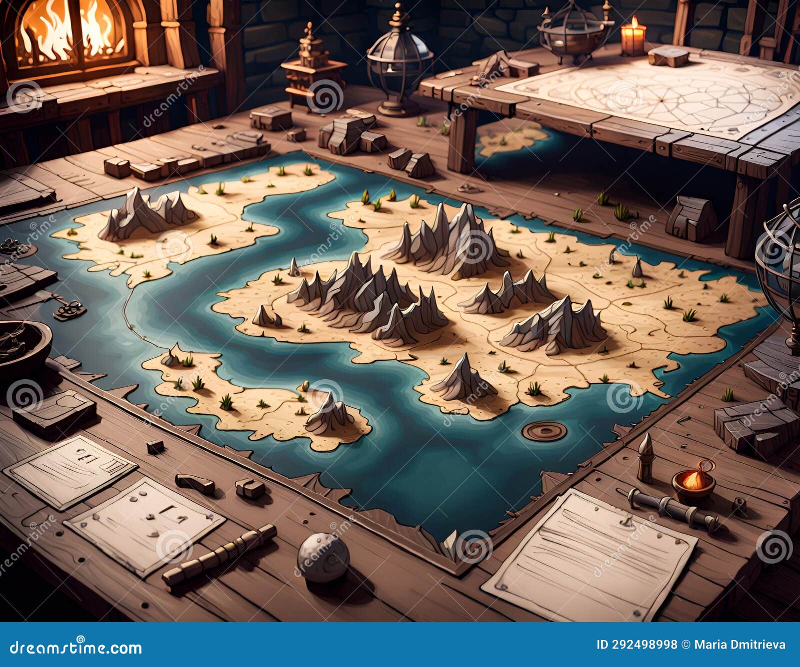 Map for Playing Dungeon and Dragons Game, an Rpg Game on a Wooden Table ...