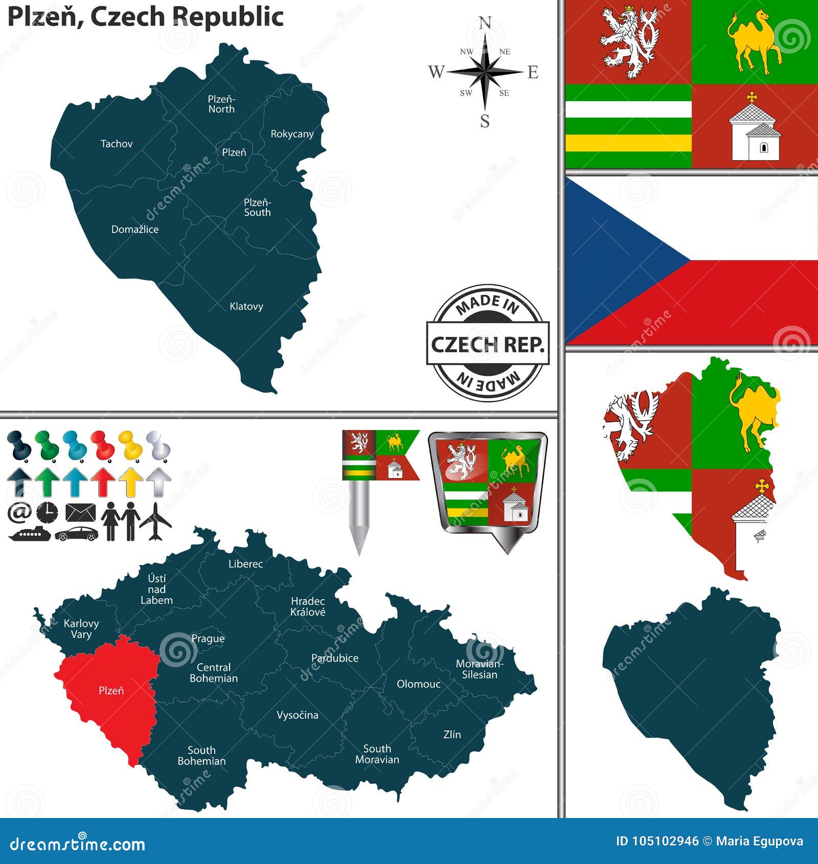 Map of Plzen, Czech Republic Stock Vector - Illustration of republic ...