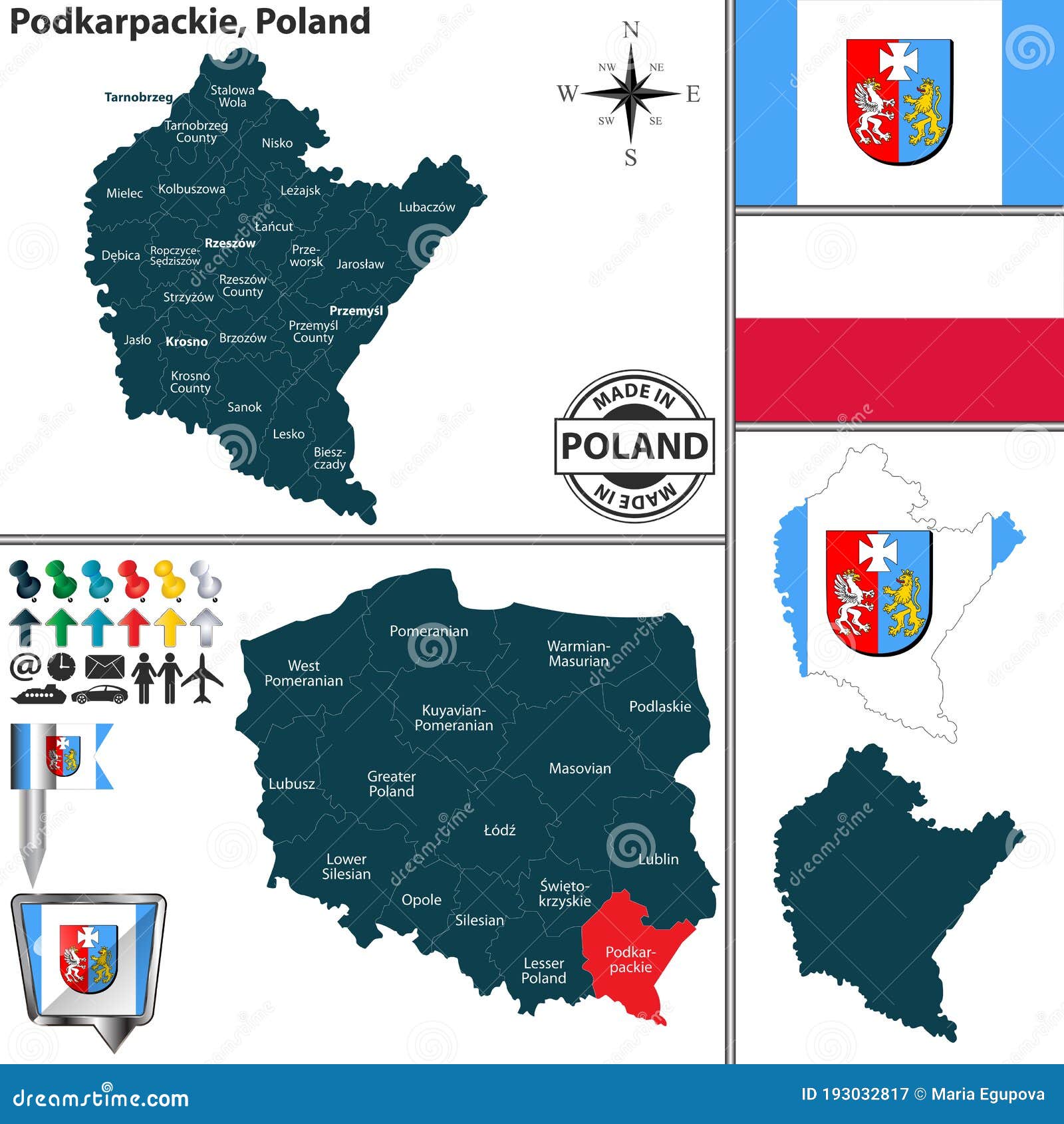Map of Podkarpackie, Poland Stock Vector - Illustration of silhouette ...