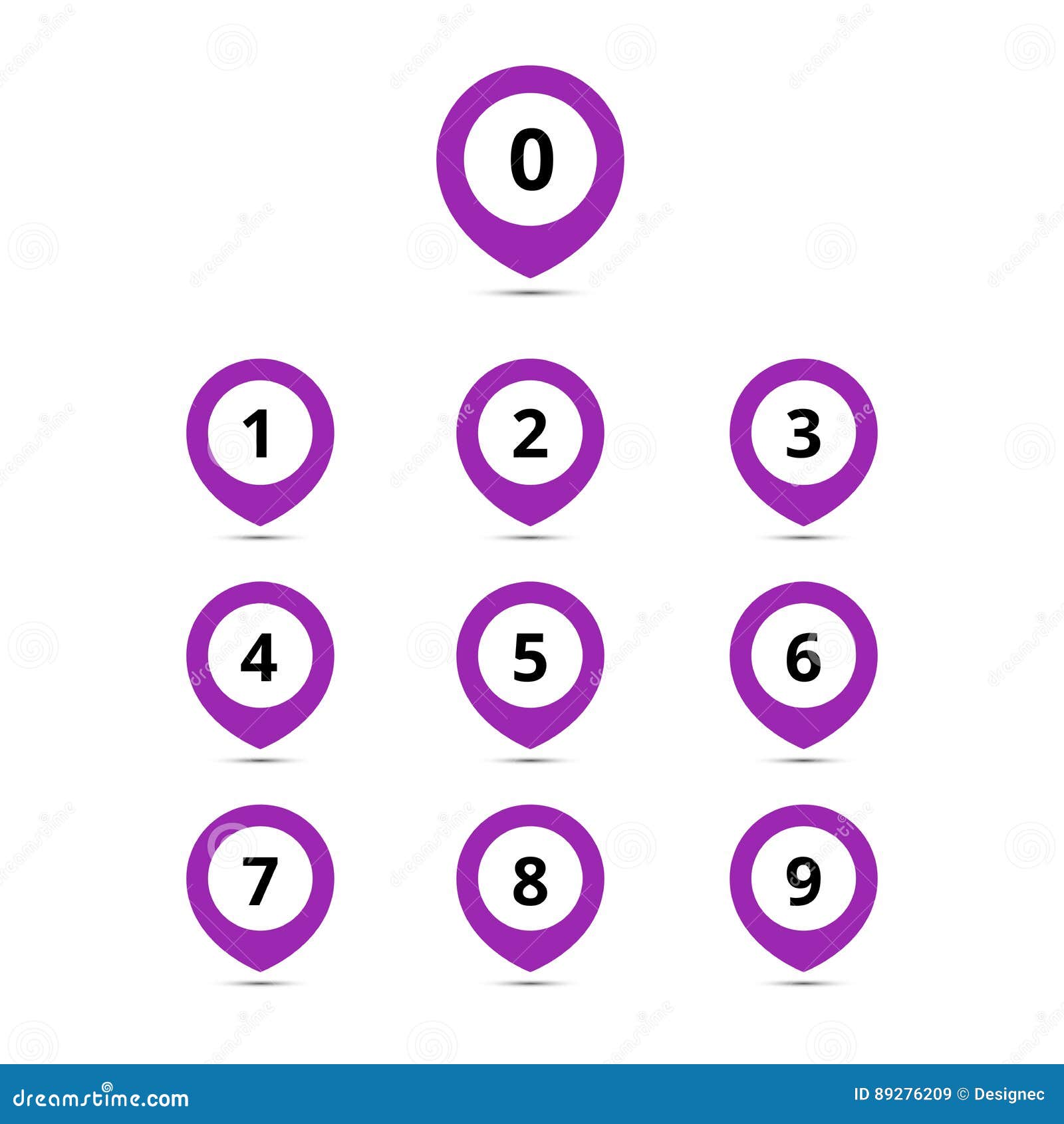 Map Point Set Icons with Numbers. Vector Coloful Illustrations. Stock ...
