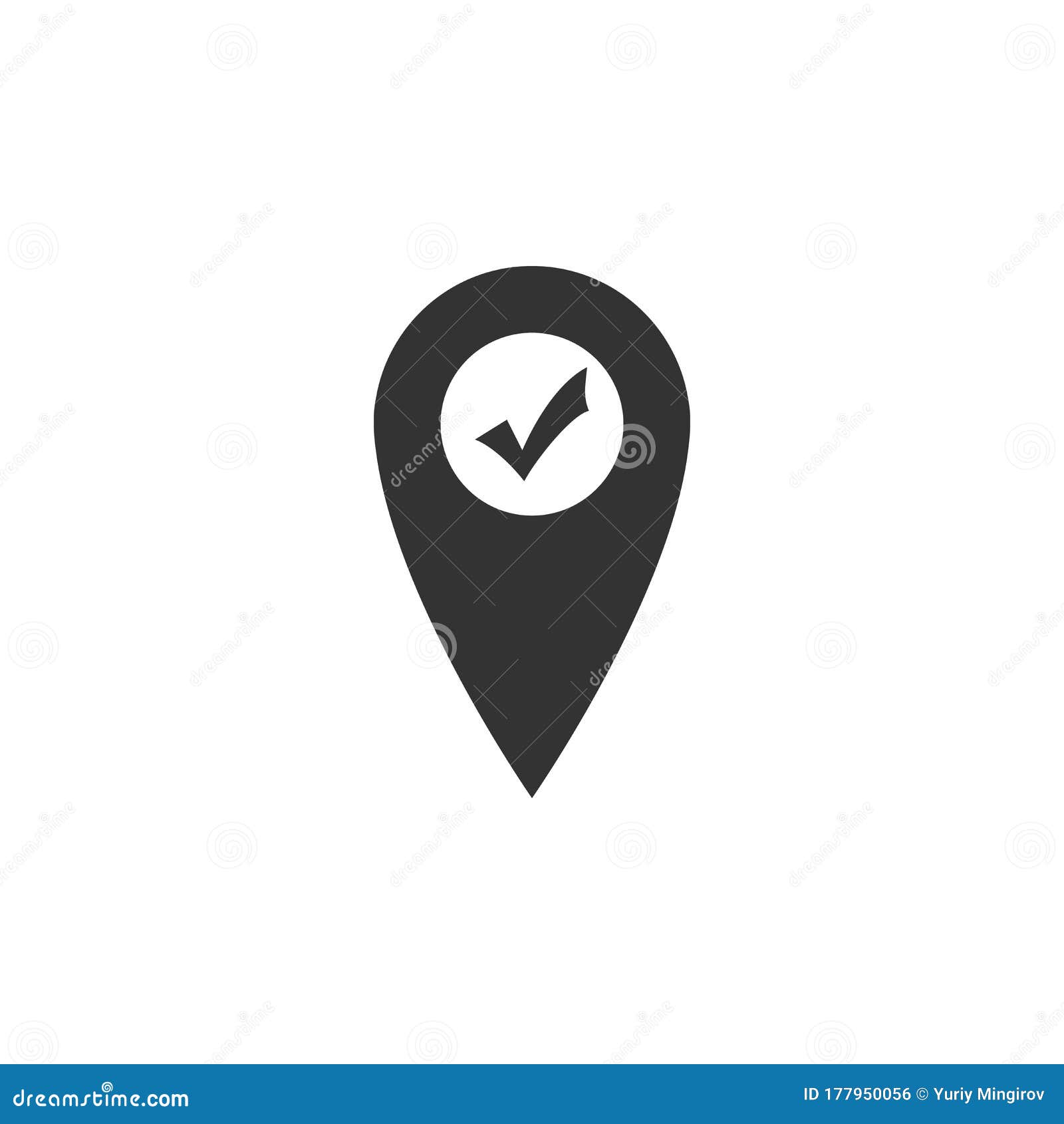 Map Pointer with Check Mark Icon Isolated. Marker Location Sign. Tick ...
