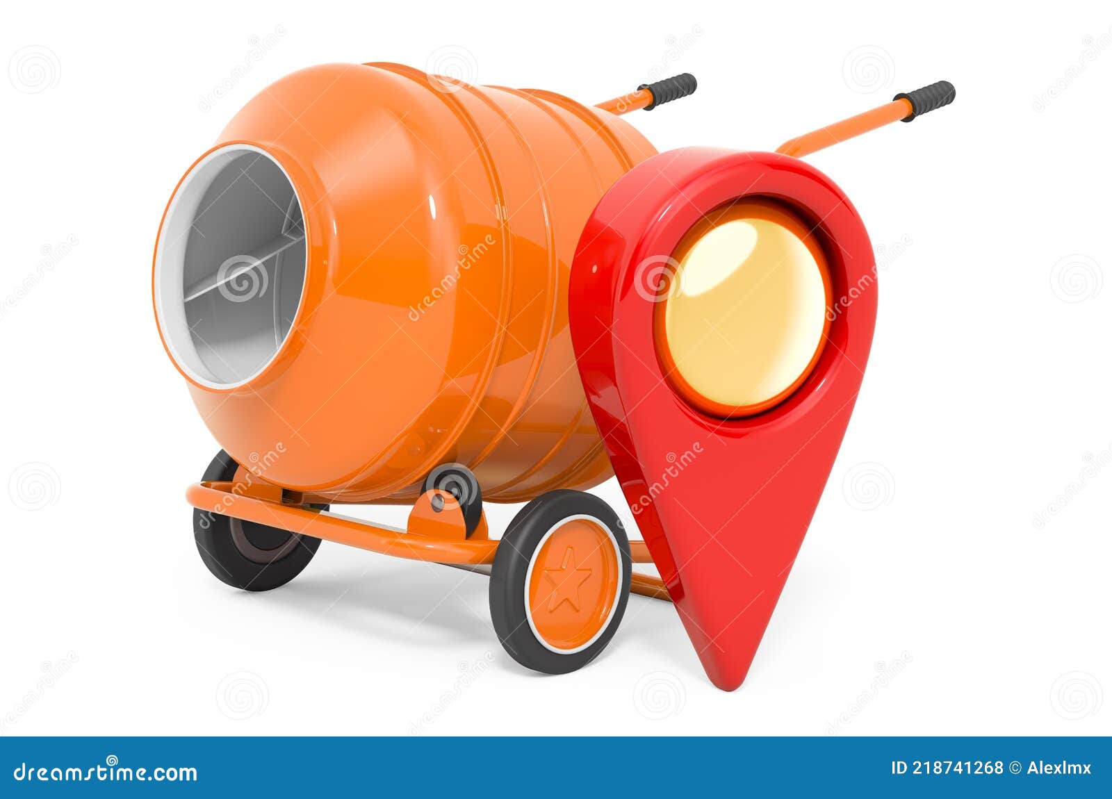 Map Pointer with Concrete Mixer, 3D Rendering Stock Illustration ...