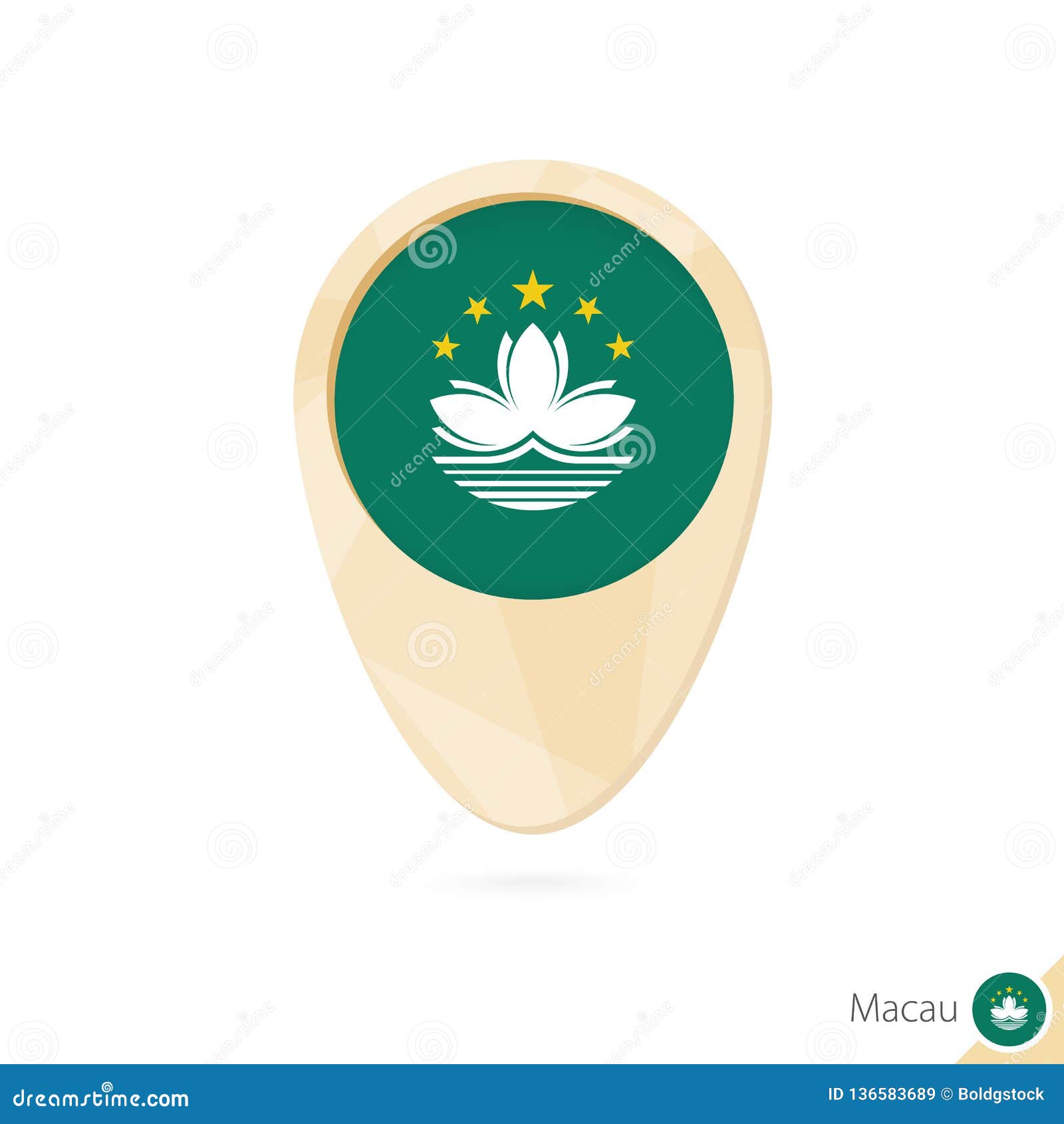 Map Pointer with Flag of Macau. Orange Abstract Map Icon Stock Vector ...