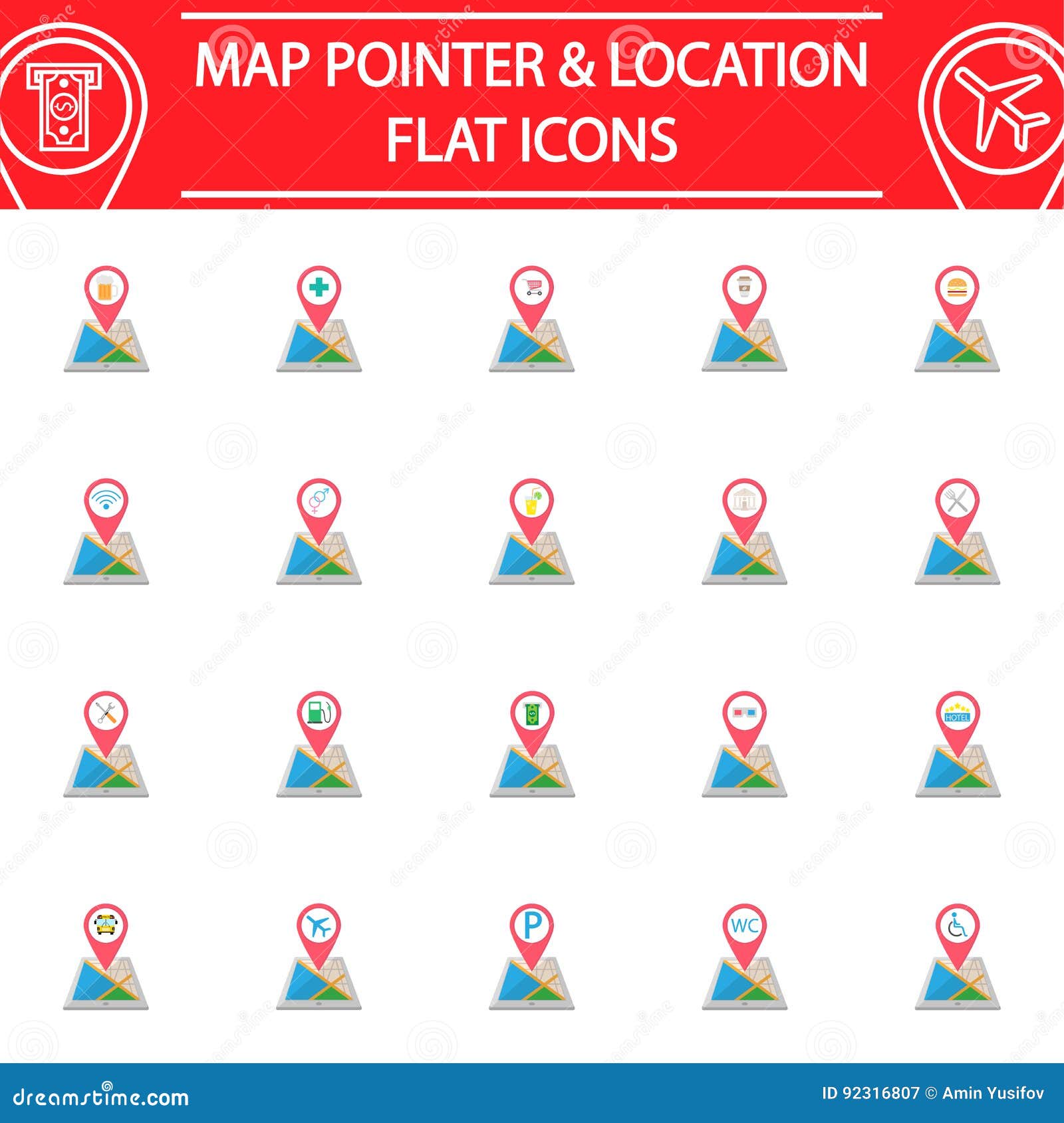 Map Pointer Flat Icon Set, Gps and Location Stock Vector - Illustration of internet, navigation ...