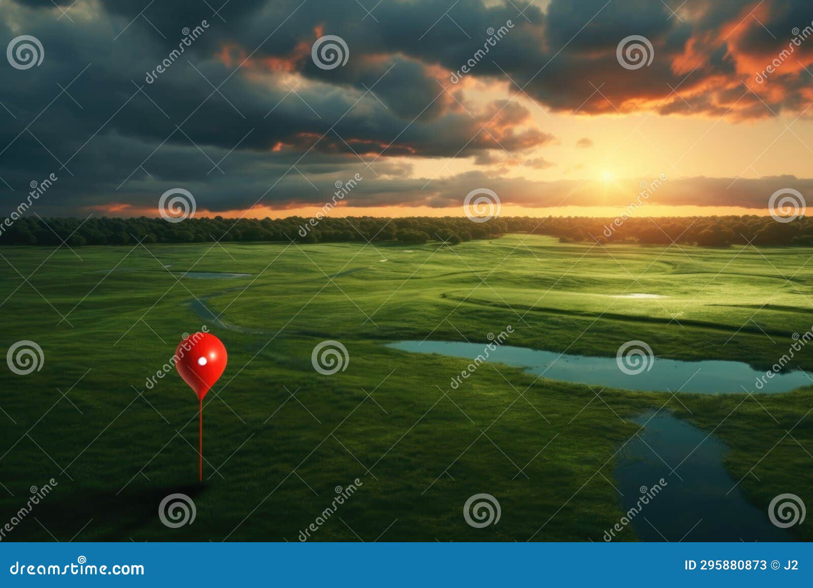 Map Pointer on Green Meadow at Sunset. Stock Image - Image of tourism ...