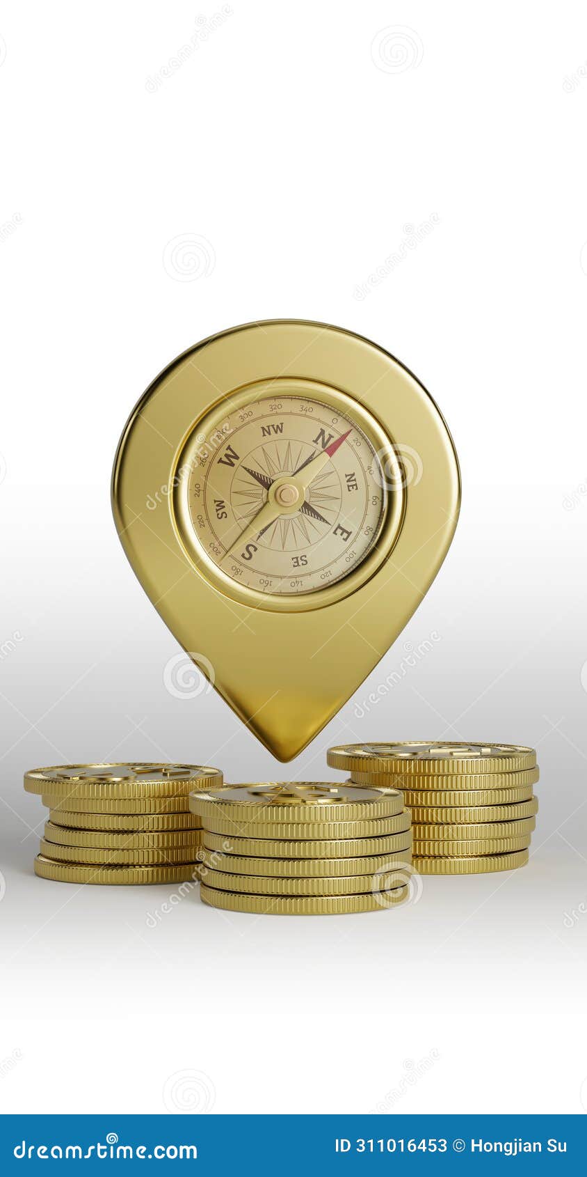 Map Pointer with Growing Chart from Gold Coins Around, 3D Rendering ...