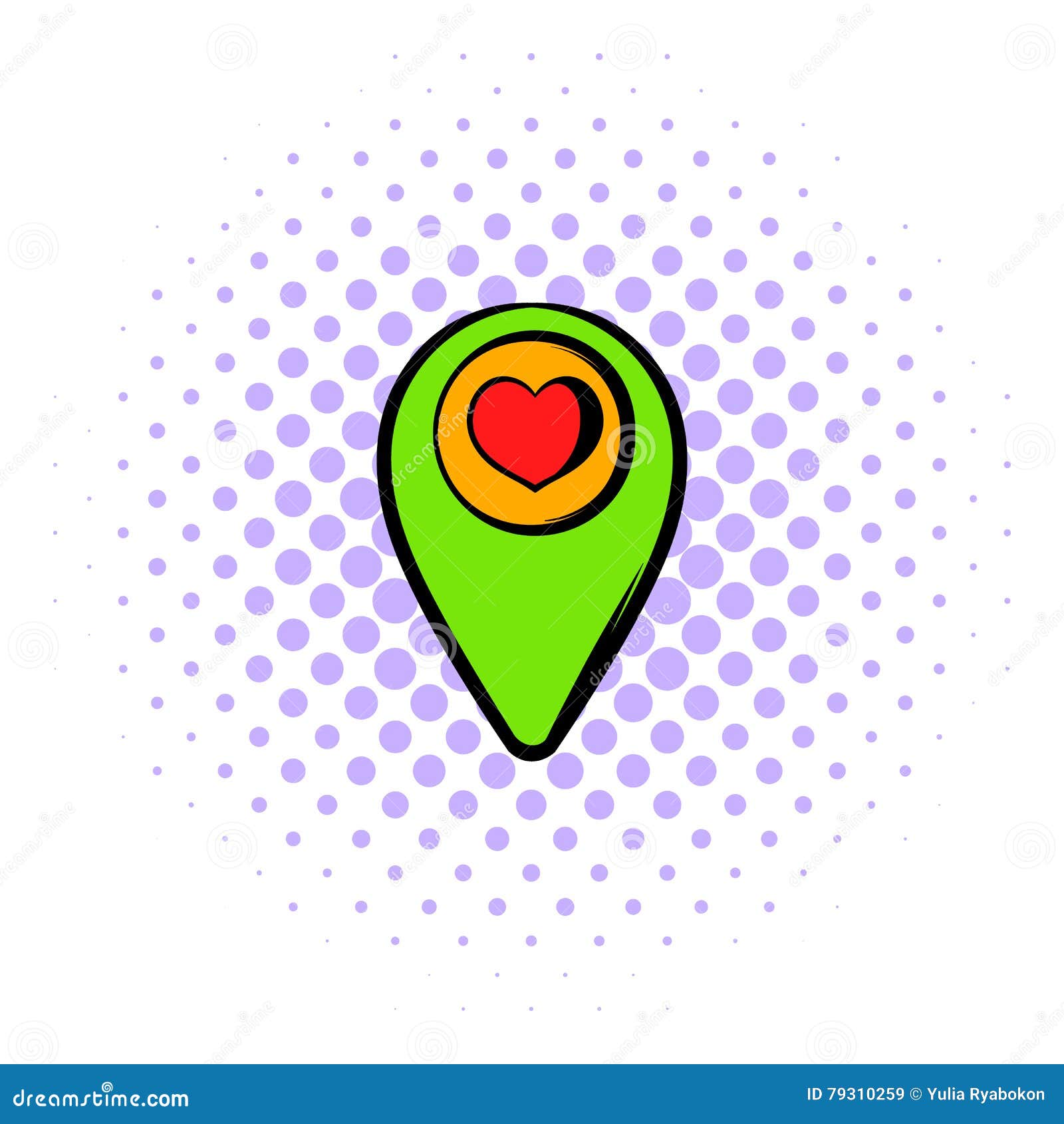 Map Pointer with Heart Icon, Comics Style Stock Vector - Illustration ...