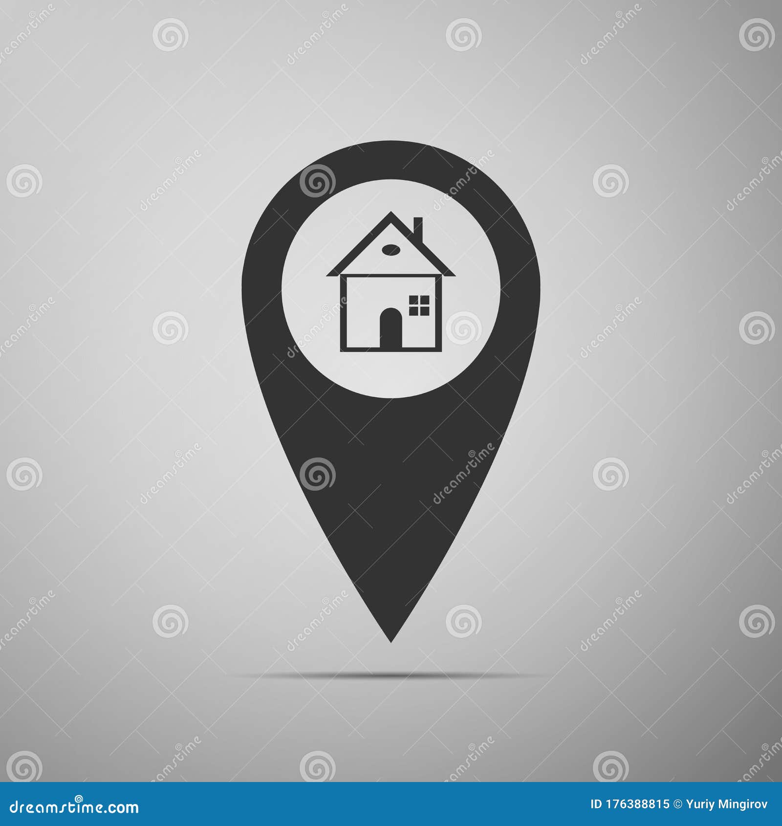 Map Pointer with House Icon Isolated on Grey Background. Home Location ...