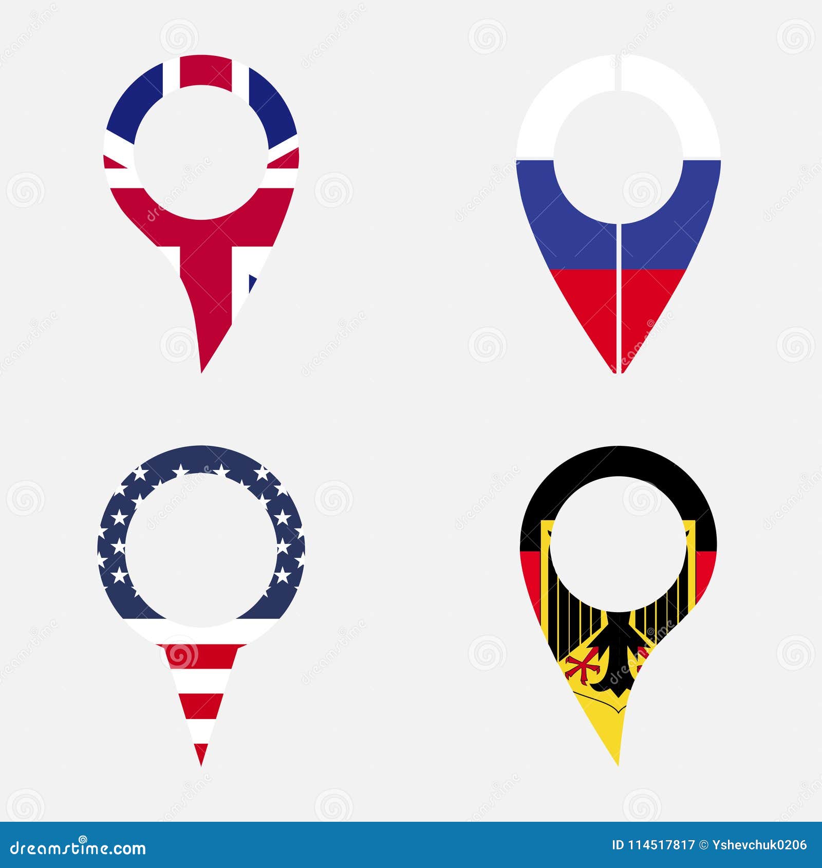 Map Pointer Icons with Flags. Gray Background. Vector Illustration ...