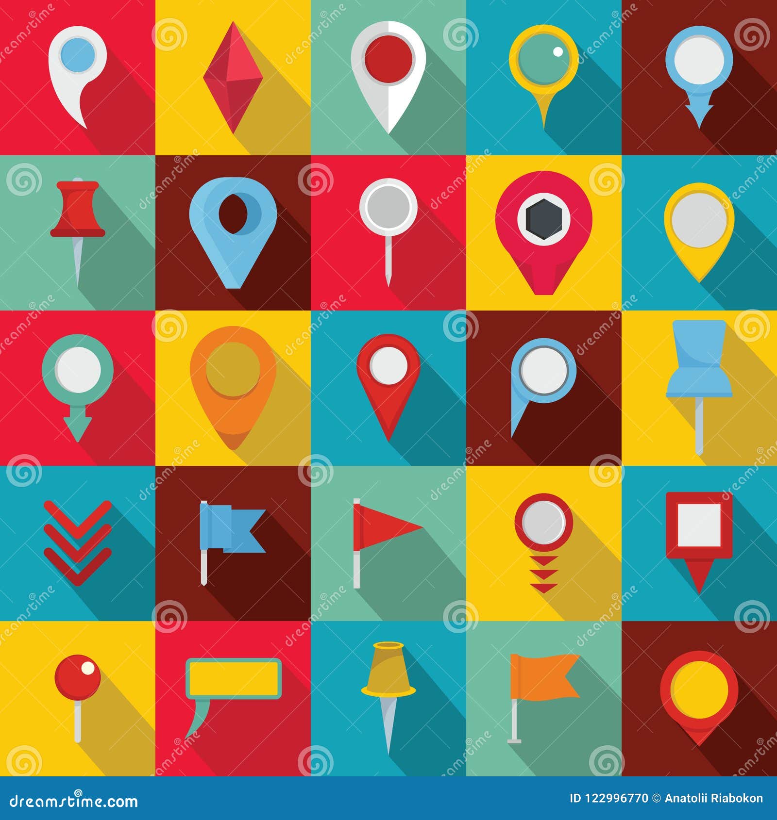 Map Pointer Icons Set, Flat Style Stock Illustration - Illustration of ...