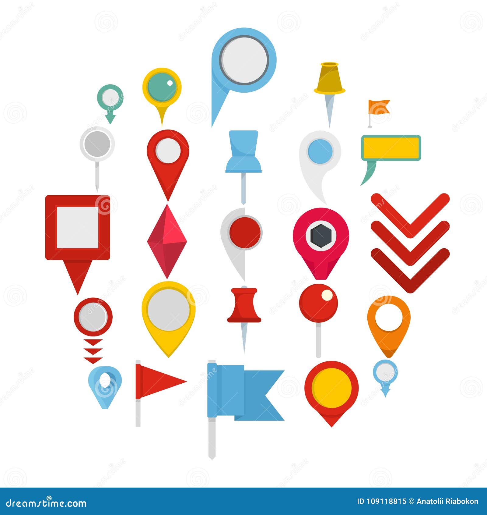 Map Pointer Icons Set, Flat Style Stock Vector - Illustration of concept, colorful: 109118815