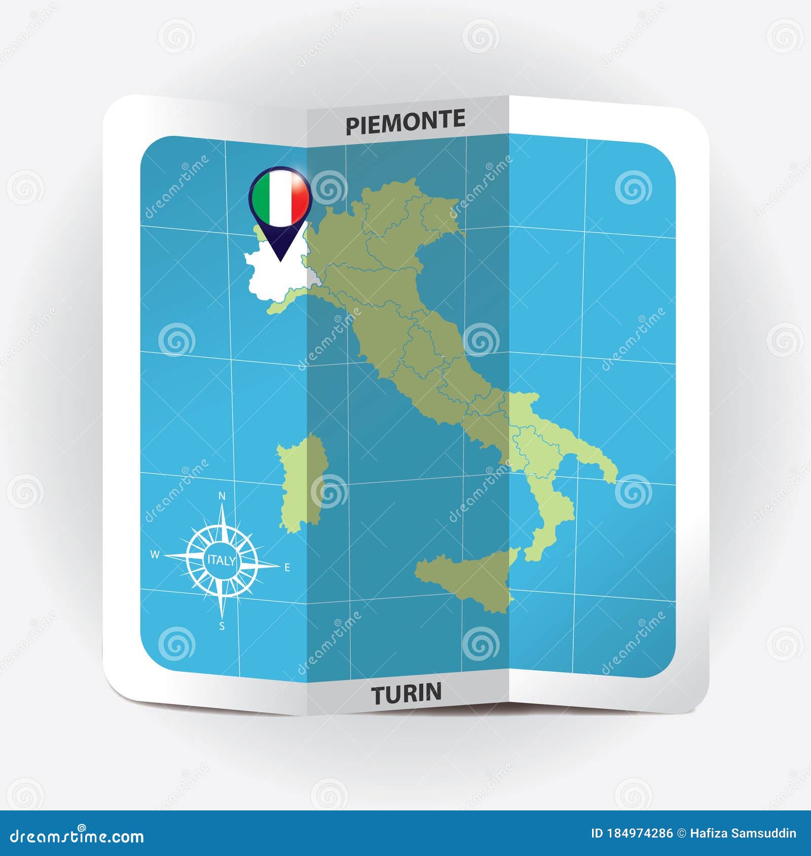 Piemonte Map With Italian National Flag Illustration Cartoon Vector ...