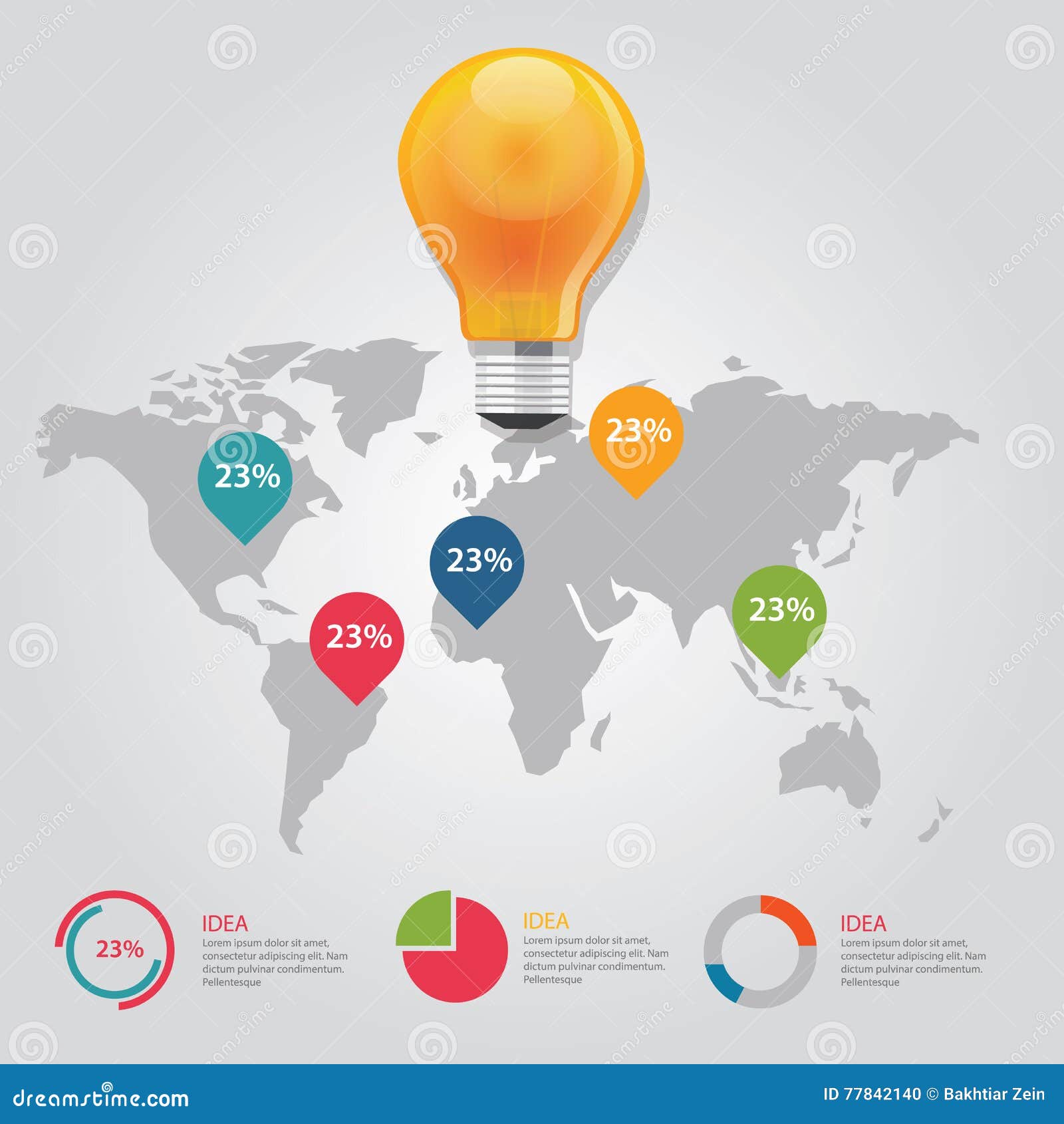 Map Pointer Info Graphic Chart Result Bulb Idea Business Shine World ...