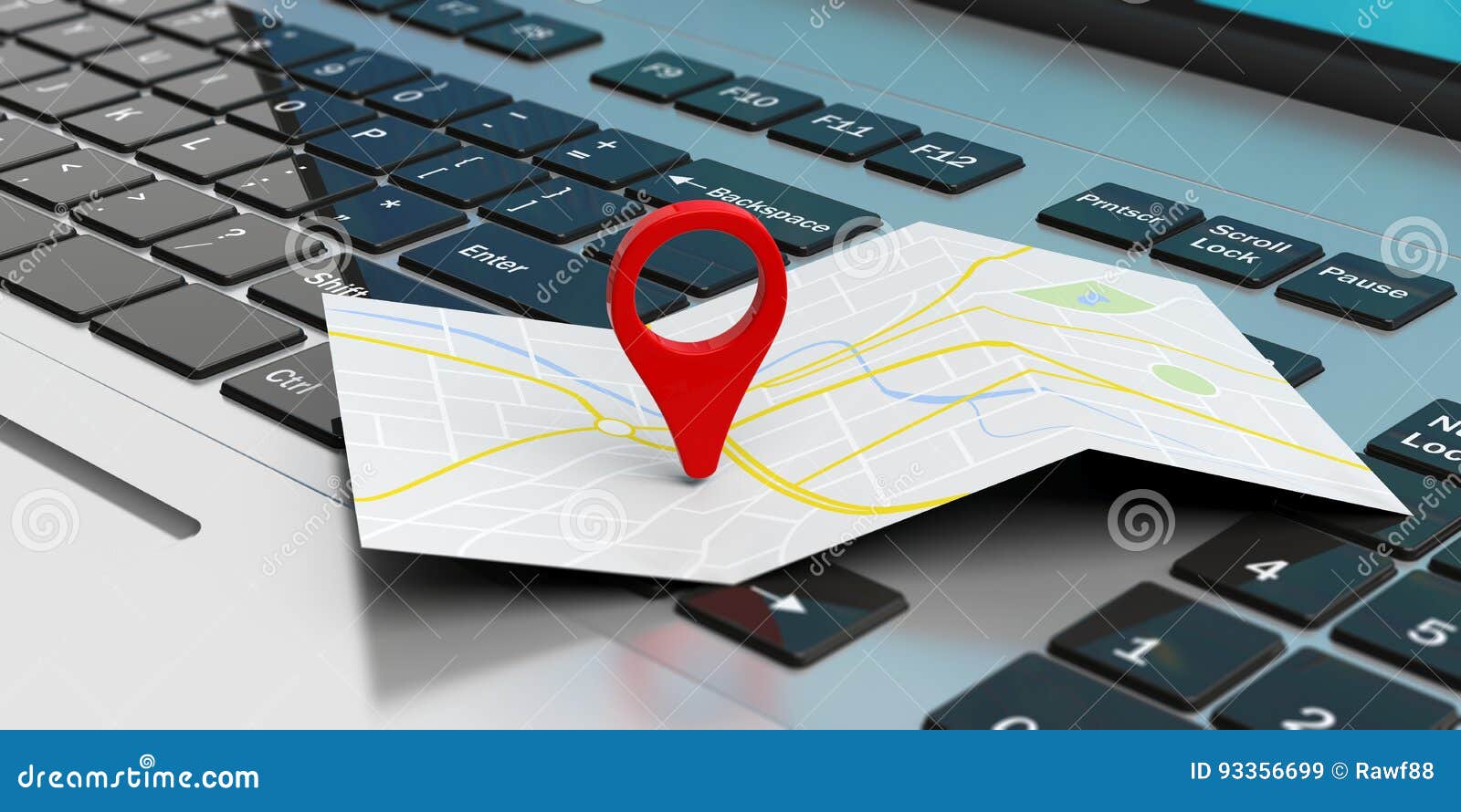 Map Pointer Location on a Laptop. 3d Illustration Stock Illustration ...