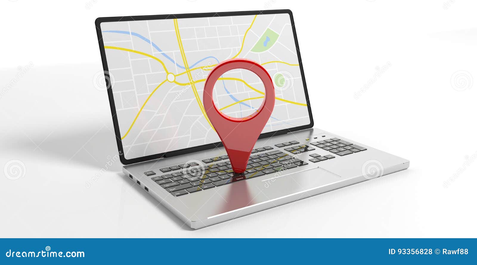 Map Pointer Location on a Laptop. 3d Illustration Stock Illustration ...
