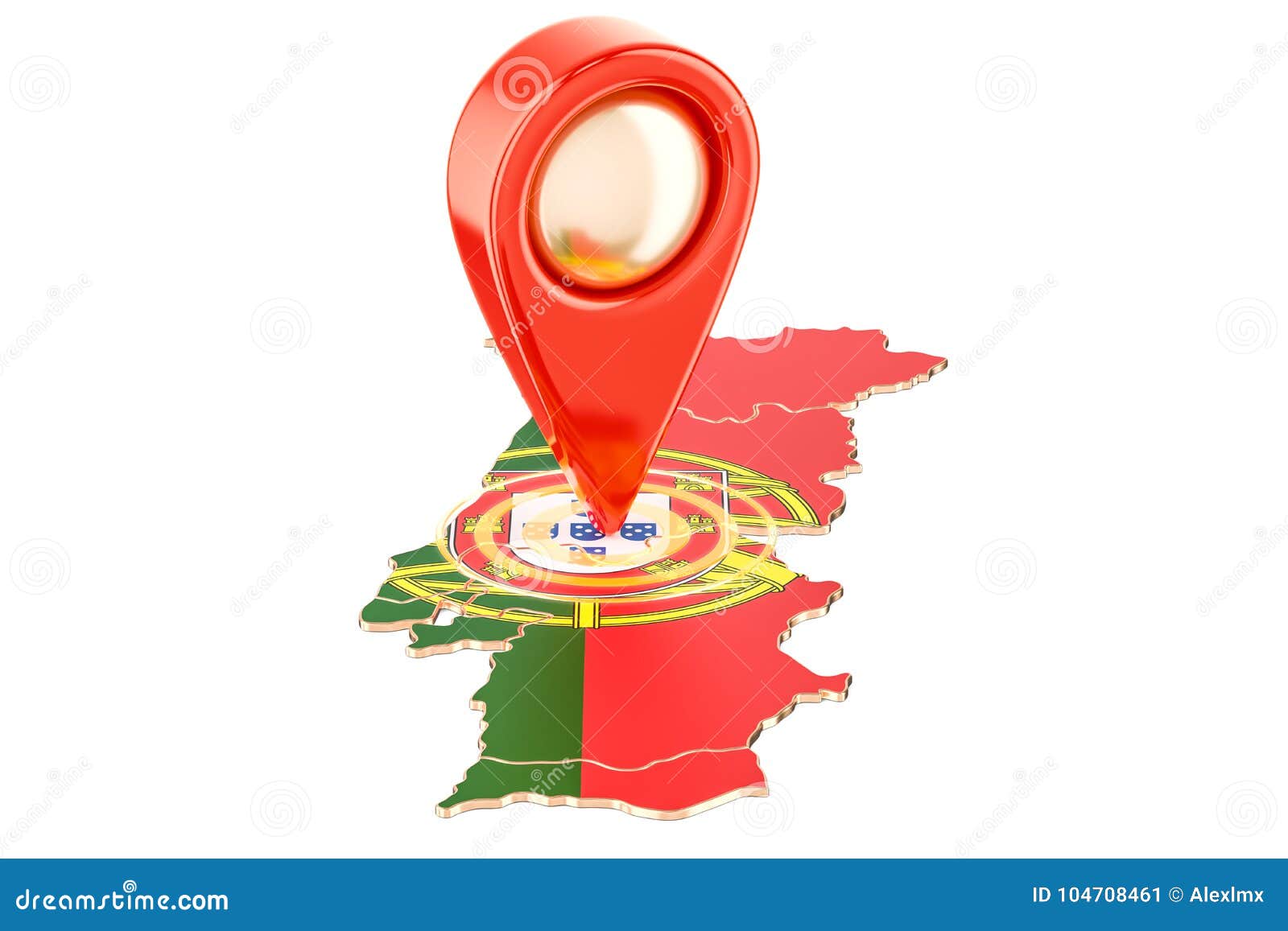 Map Pointer on the Map of Portugal, 3D Rendering Stock Illustration ...