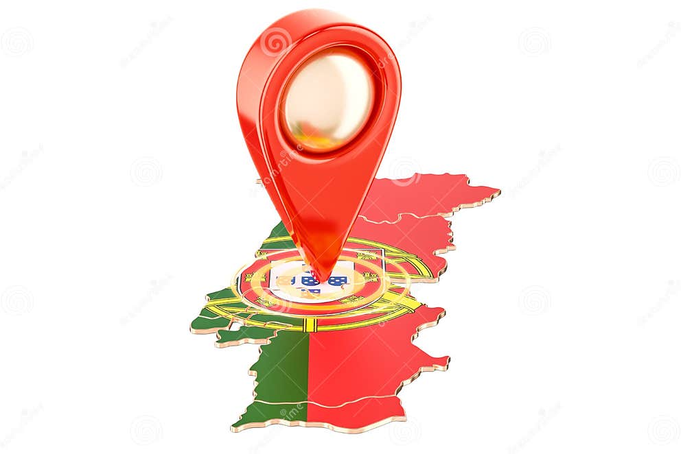 Map Pointer on the Map of Portugal, 3D Rendering Stock Illustration ...