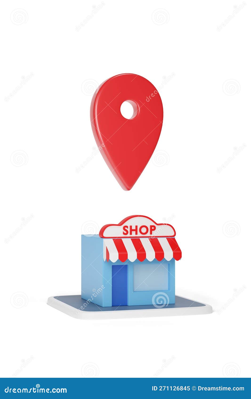 Map Pointer Over Store Building Isolated on White Background. Cartoon ...