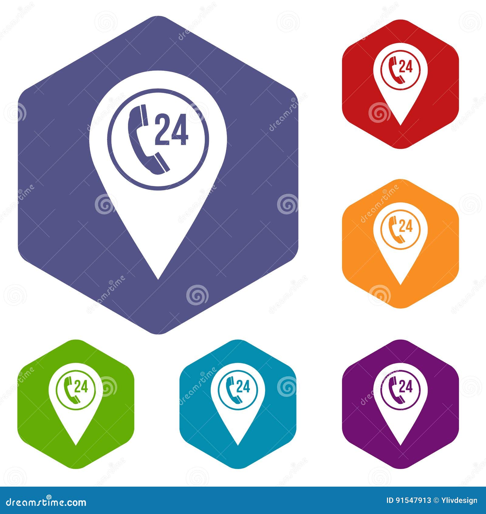 Map Pointer with Phone Handset Icons Set Hexagon Stock Vector ...