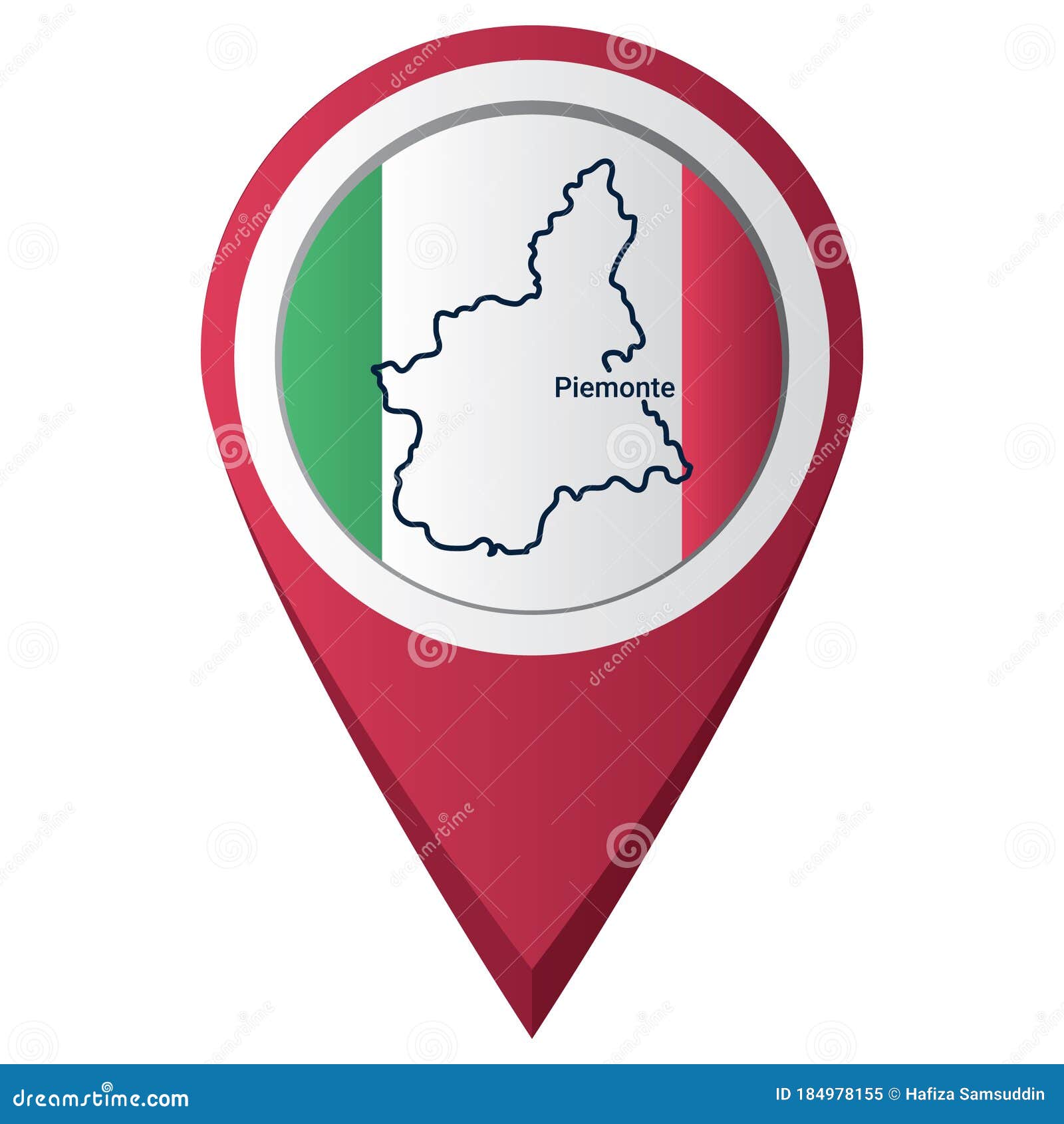 Piemonte Map With Italian National Flag Illustration Cartoon Vector ...