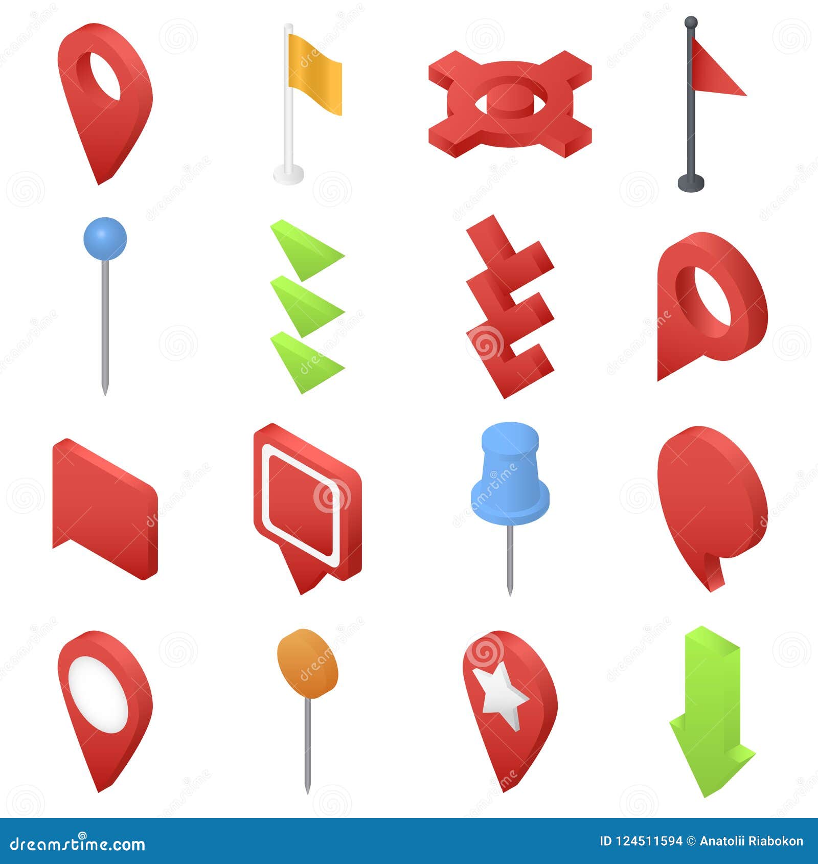 Map Pointer Pin Arrow Icons Set, Isometric Style Stock Illustration - Illustration of color ...