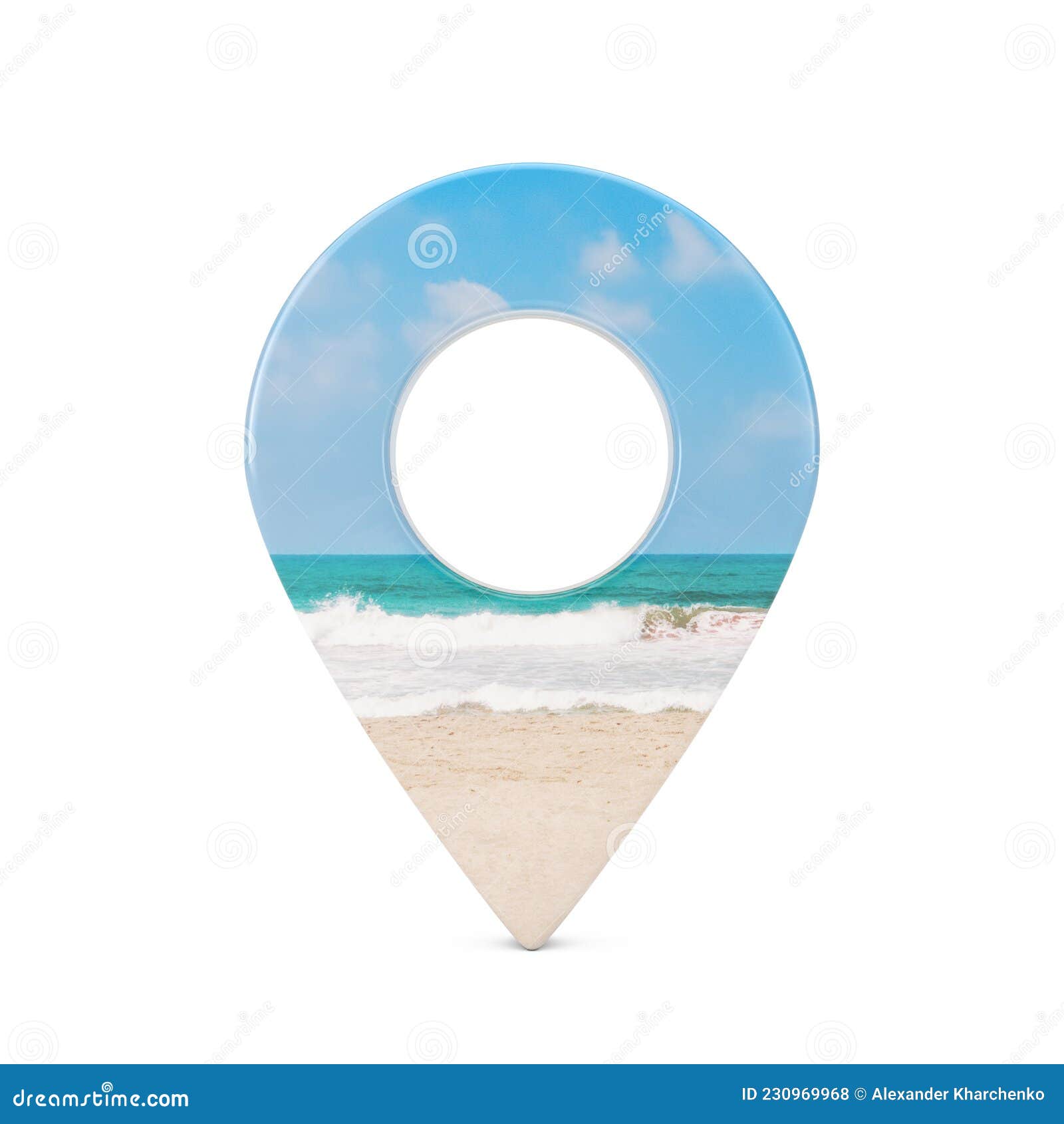 Map Pointer Pin with Ocean or Sea Coast View. 3d Rendering Stock ...