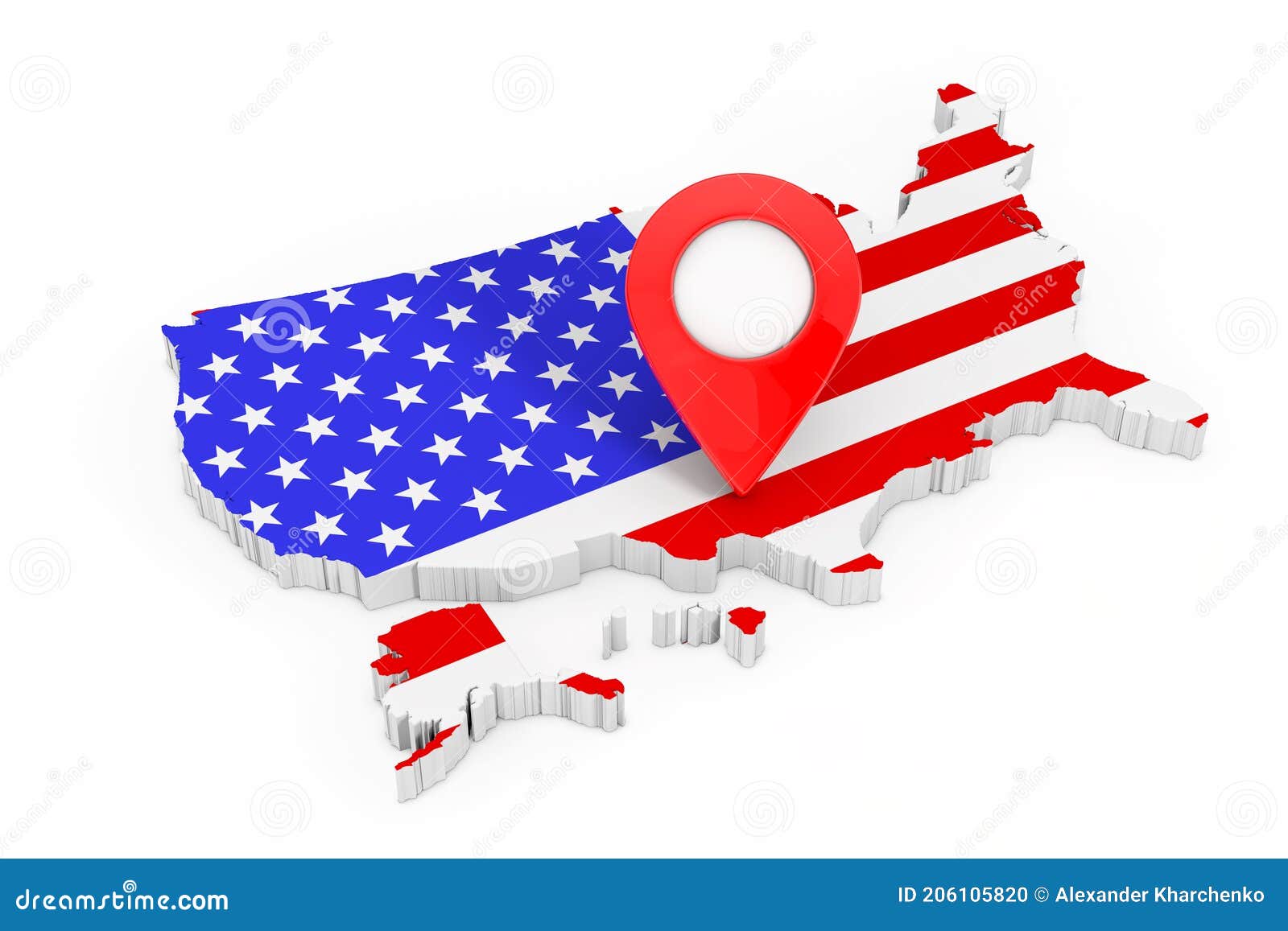 Map Pointer Pin Over USA Map with United States of America Flag. 3d ...