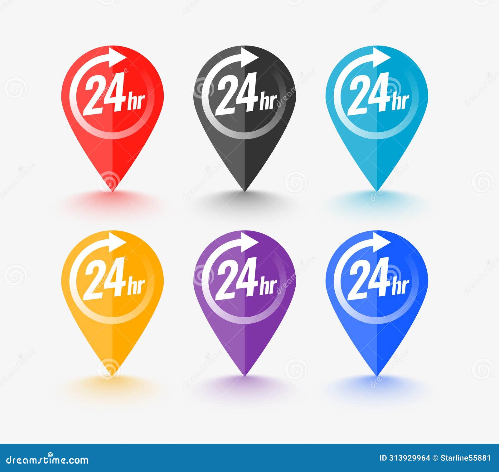 Map Pointer Set with 24 Hour Service Symbol Stock Vector - Illustration ...