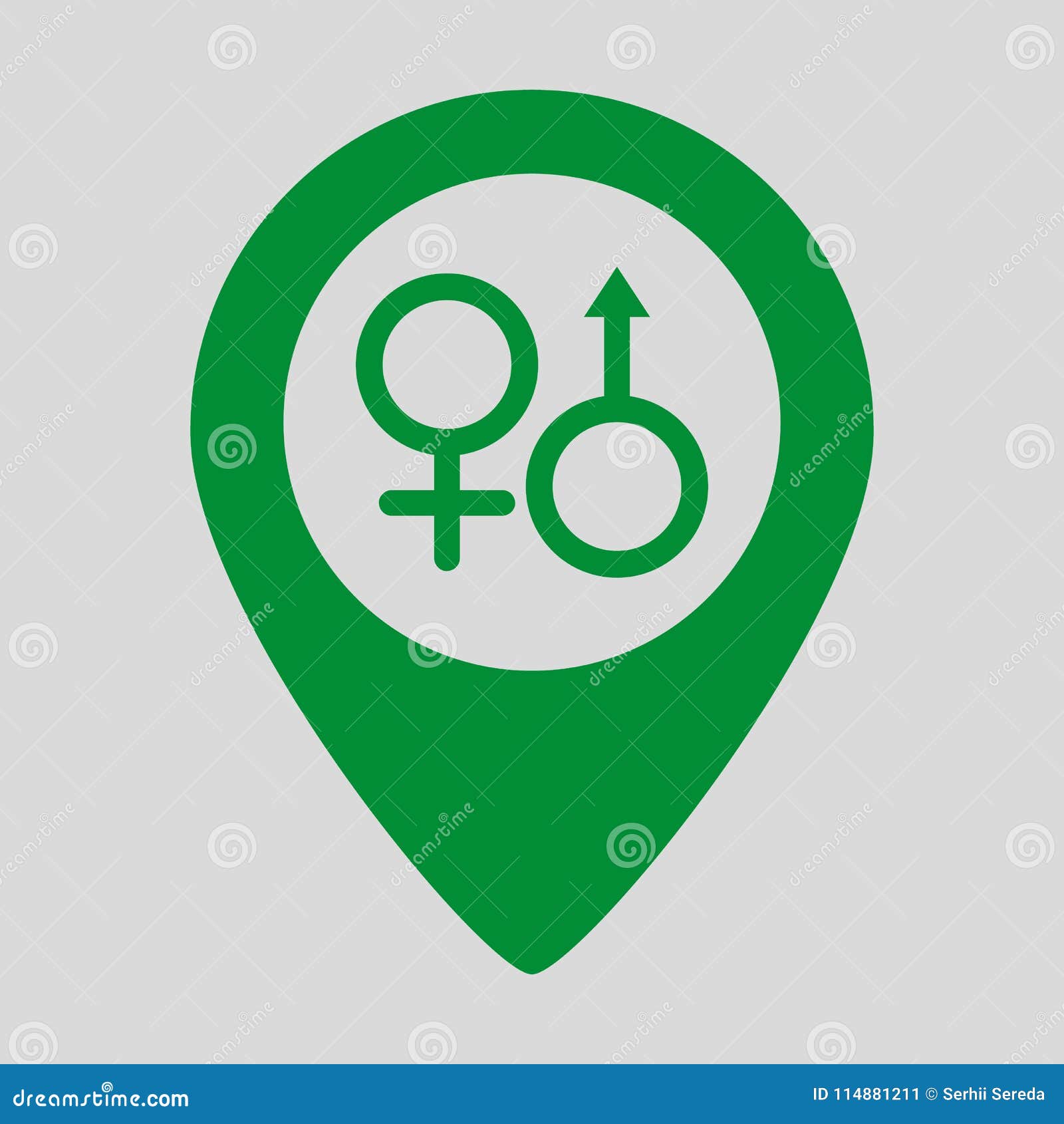 Map Pointer With Sex Icon On Grey Background Stock Illustration