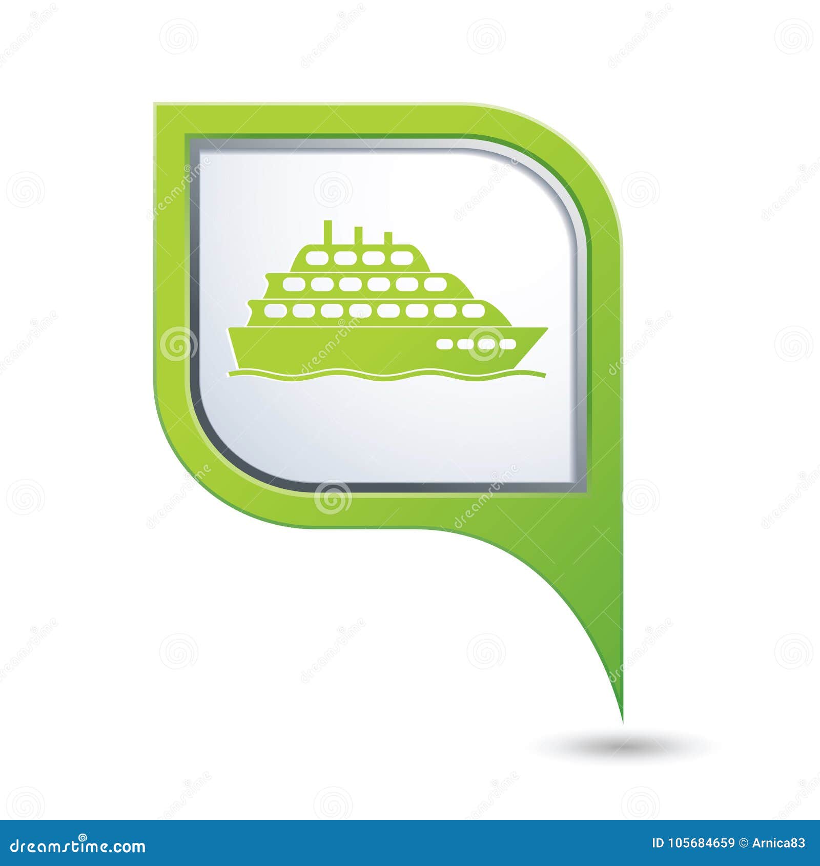 Map pointer with ship icon stock vector. Illustration of cruise - 105684659