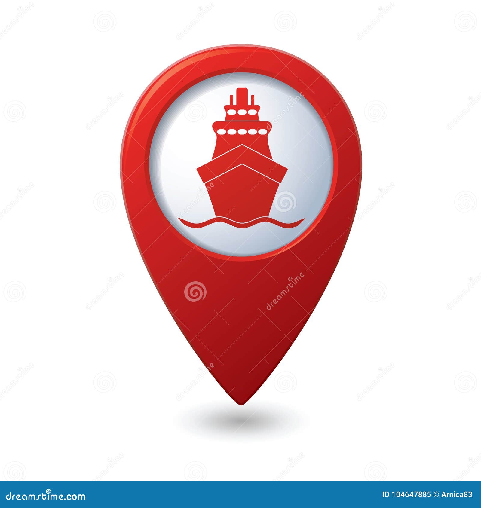 Map pointer with ship icon stock vector. Illustration of ship - 104647885