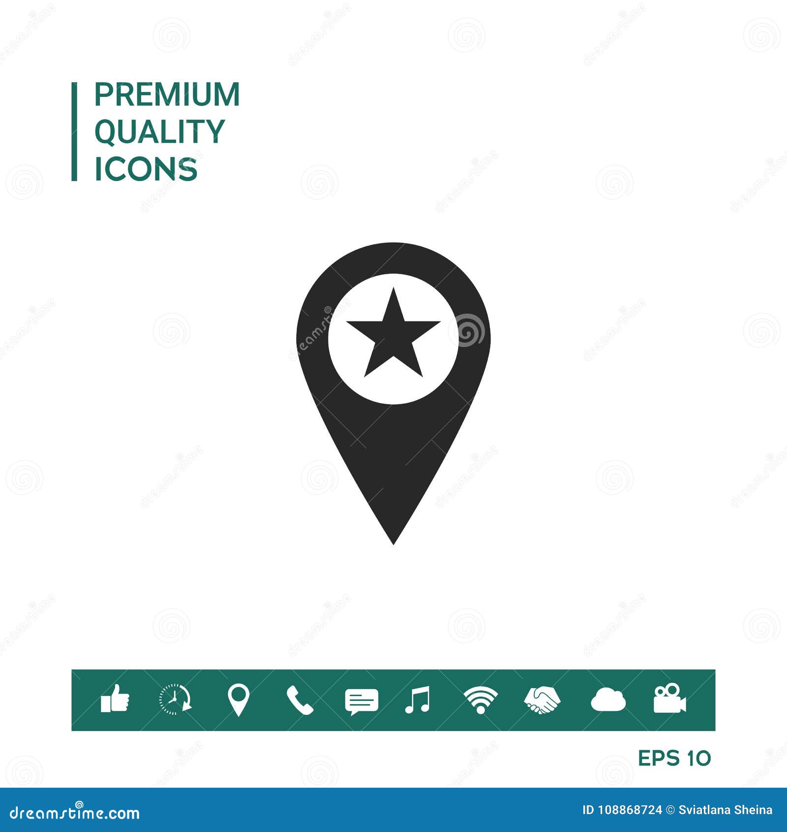Map pointer with star stock vector. Illustration of icons - 108868724