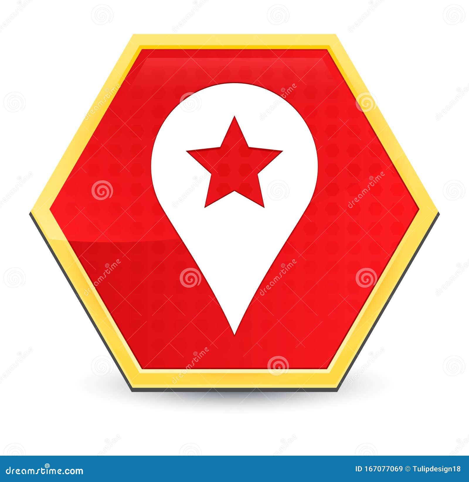 Map Pointer Star Icon Abstract Red Hexagon Button Bright Yellow Frame ...