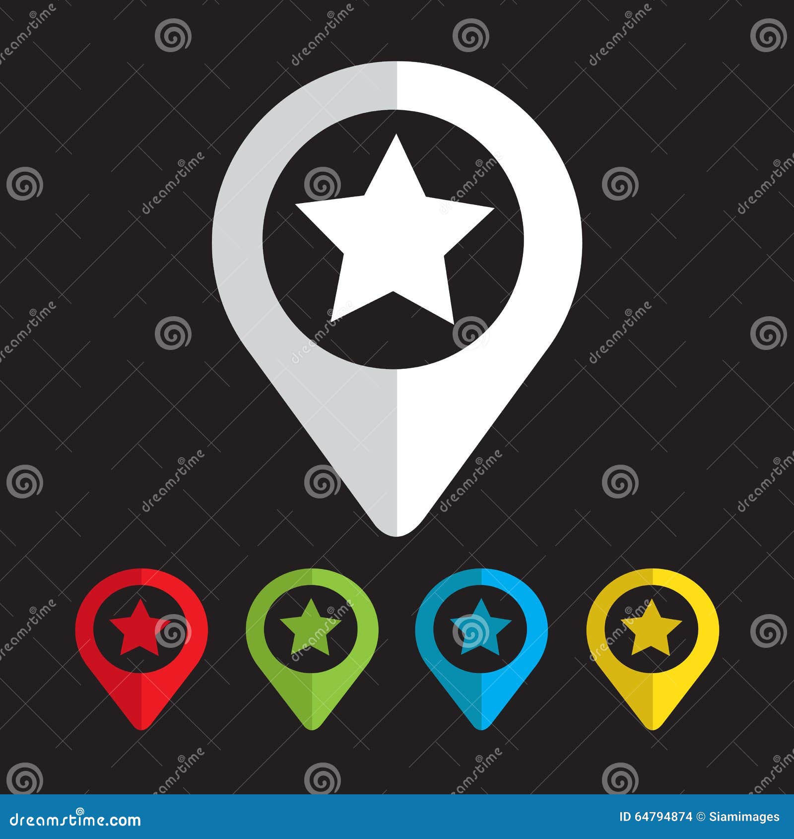 Map Pointer Pin With Star. Favorite Location Symbols Vector Isolated On ...