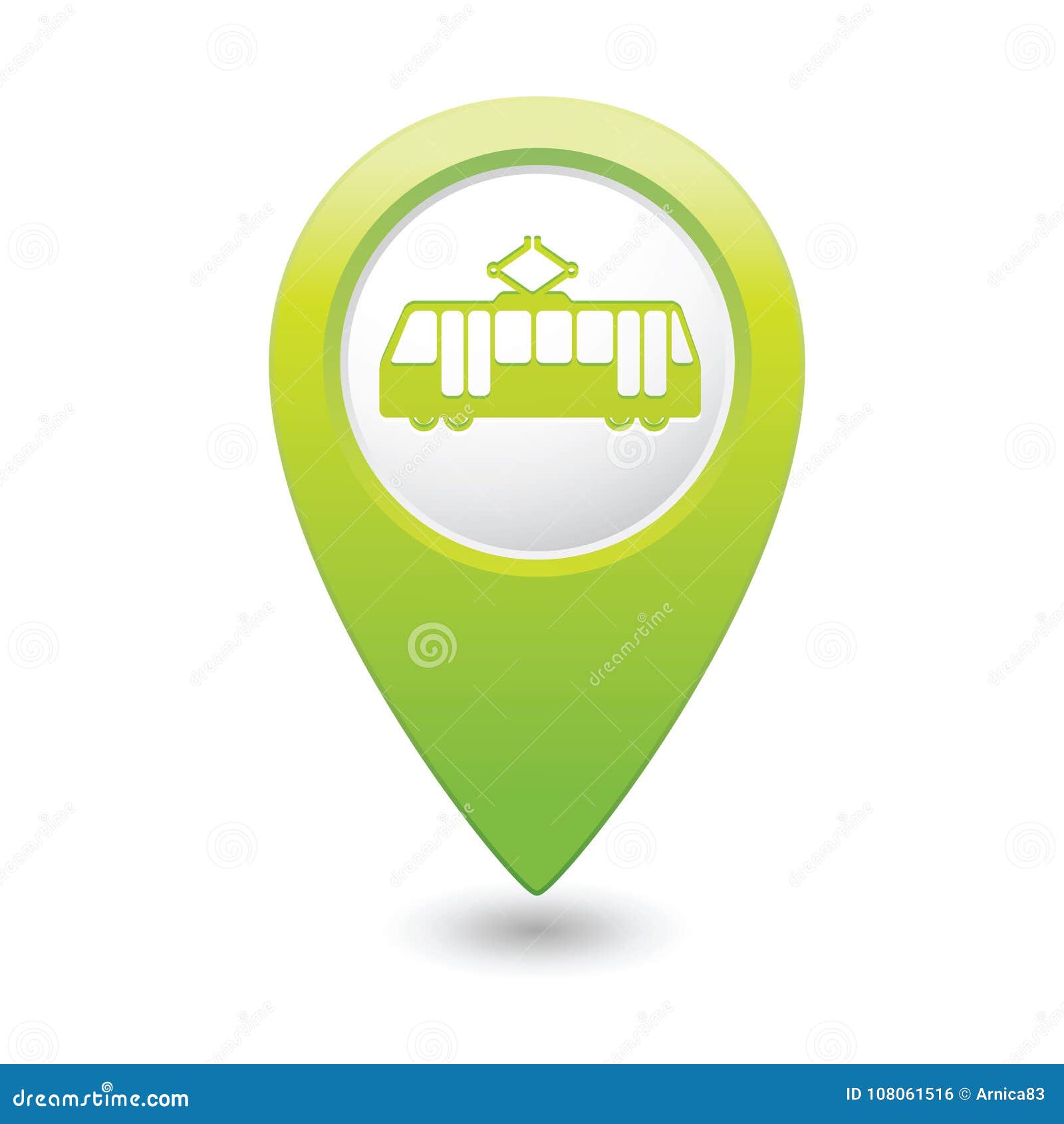 Map pointer with tram icon stock vector. Illustration of rail - 108061516