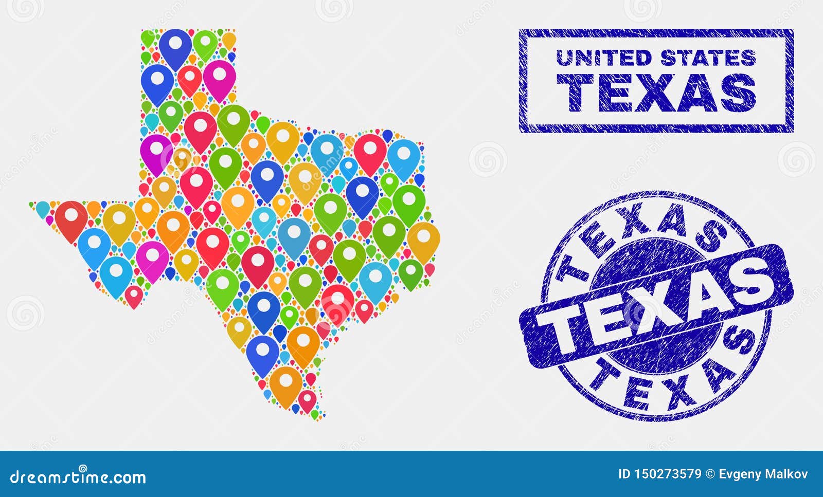 Map Pointers Collage of Texas State Map and Scratched Stamps Stock ...