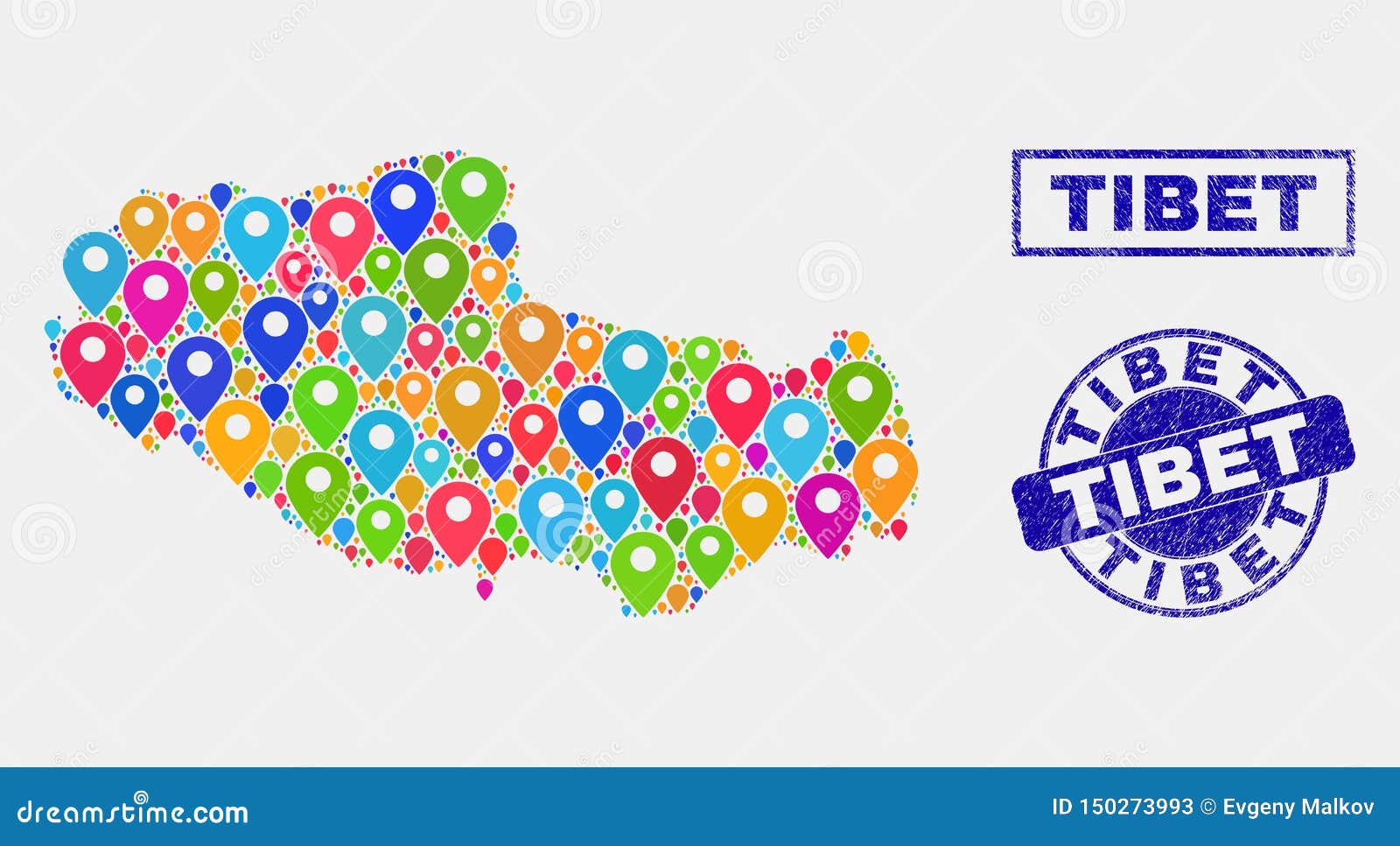 Map Pointers Collage of Tibet Map and Grunge Seals Stock Vector ...