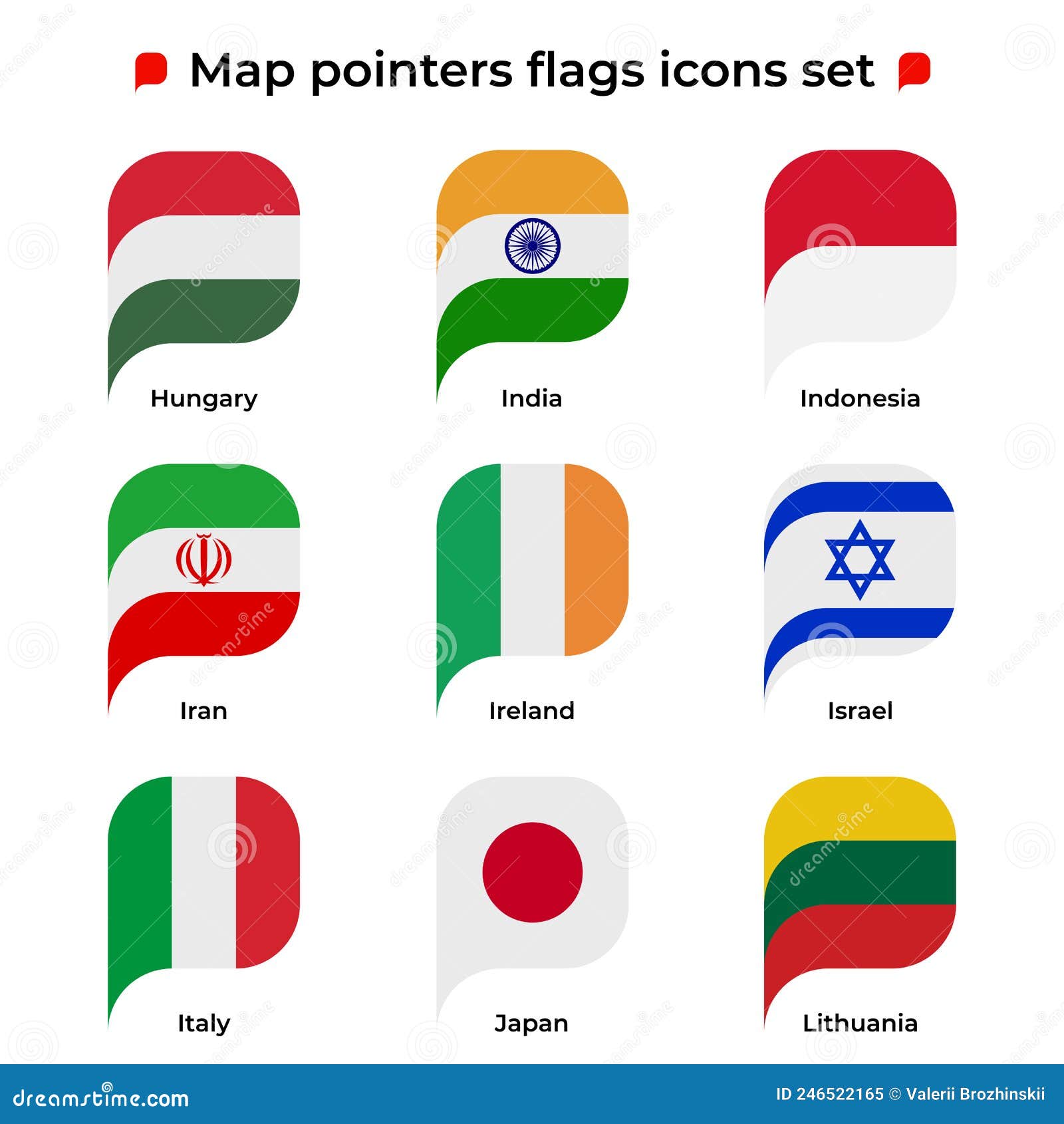 Map Pointers Flags Icons Set. Flag Icon in Simple Rectangular Pointer ...