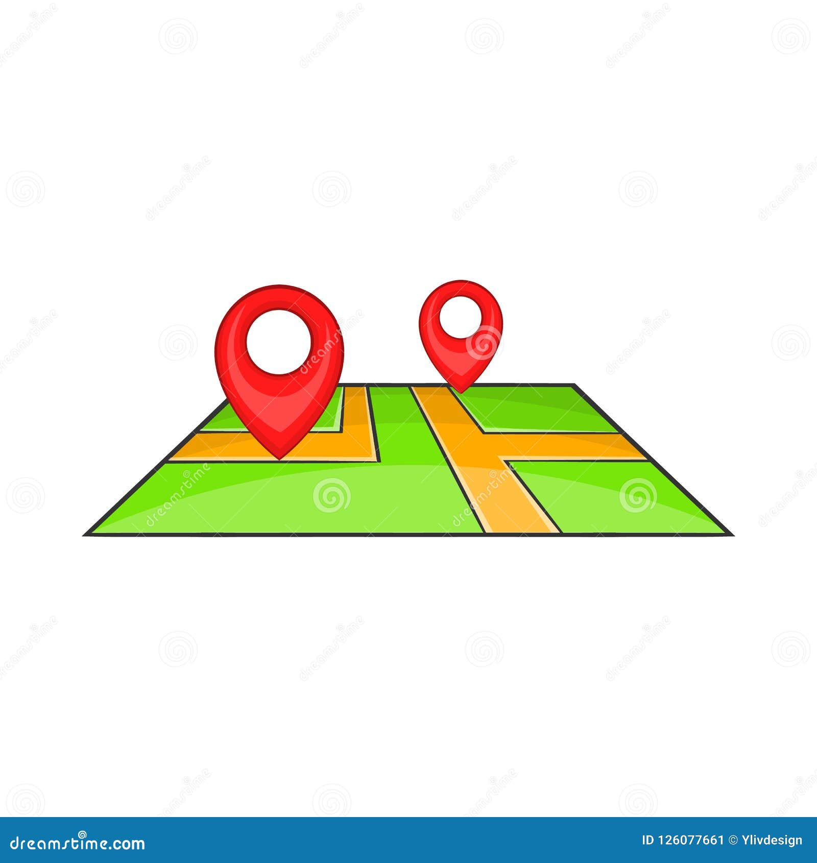 Map with Pointers Icon, Cartoon Style Stock Illustration - Illustration ...
