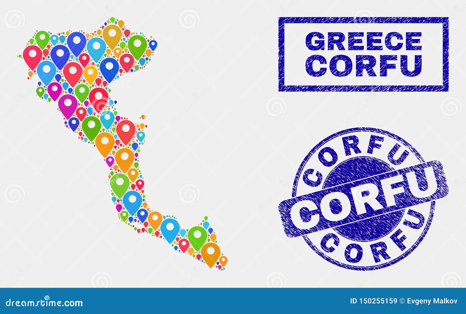 Map Pointers Mosaic of Corfu Island Map and Textured Stamps Stock ...