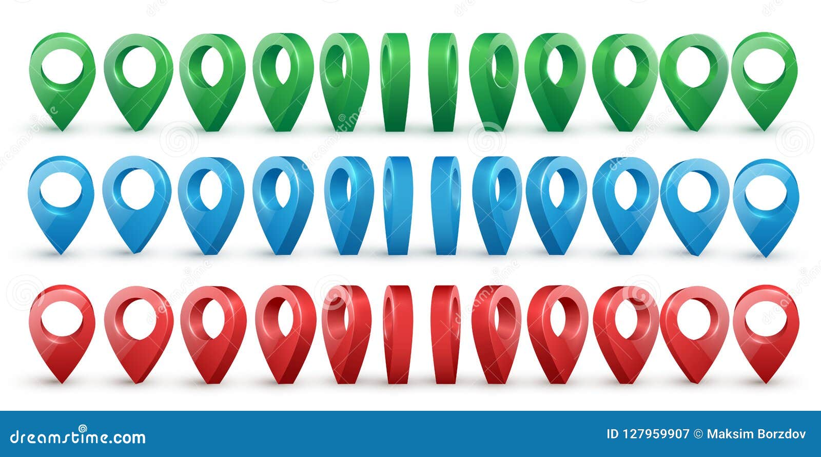 Map Pointers Vector Set Green Blue Red Stock Vector - Illustration of ...