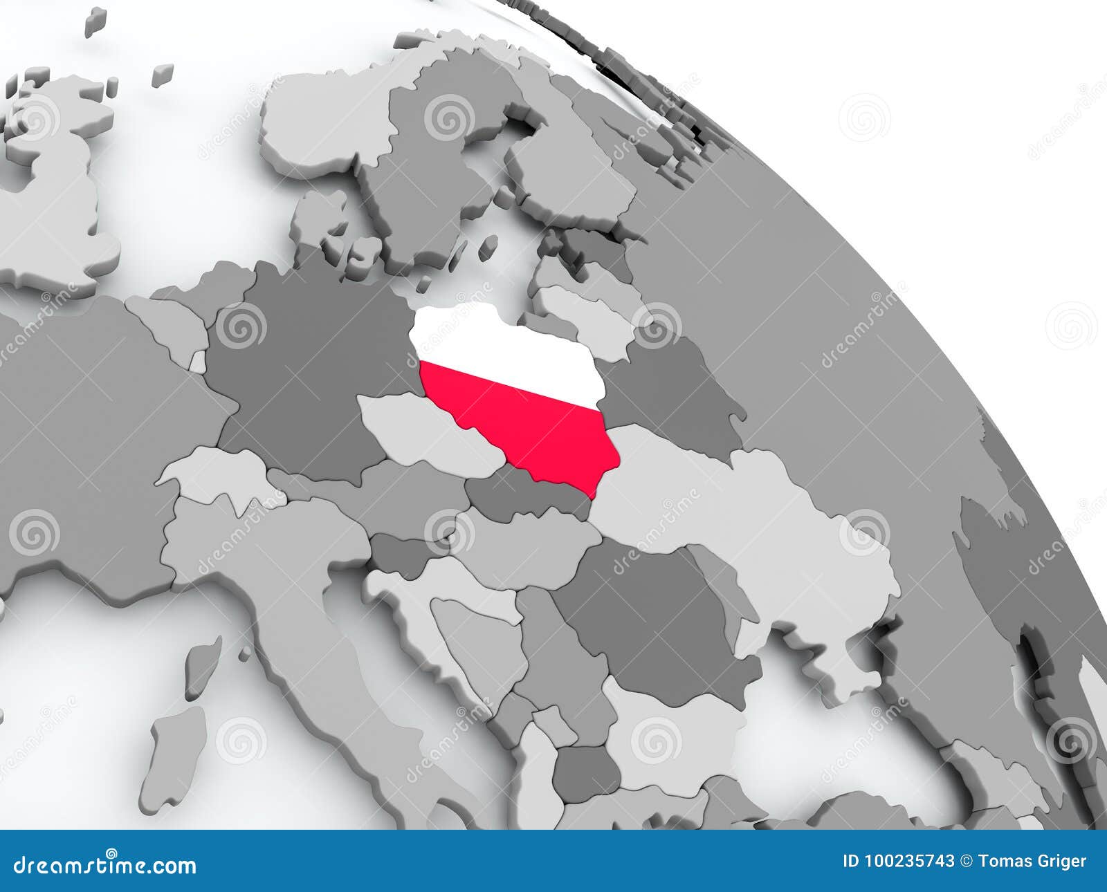 Map of Poland with Flag on Globe Stock Illustration - Illustration of ...