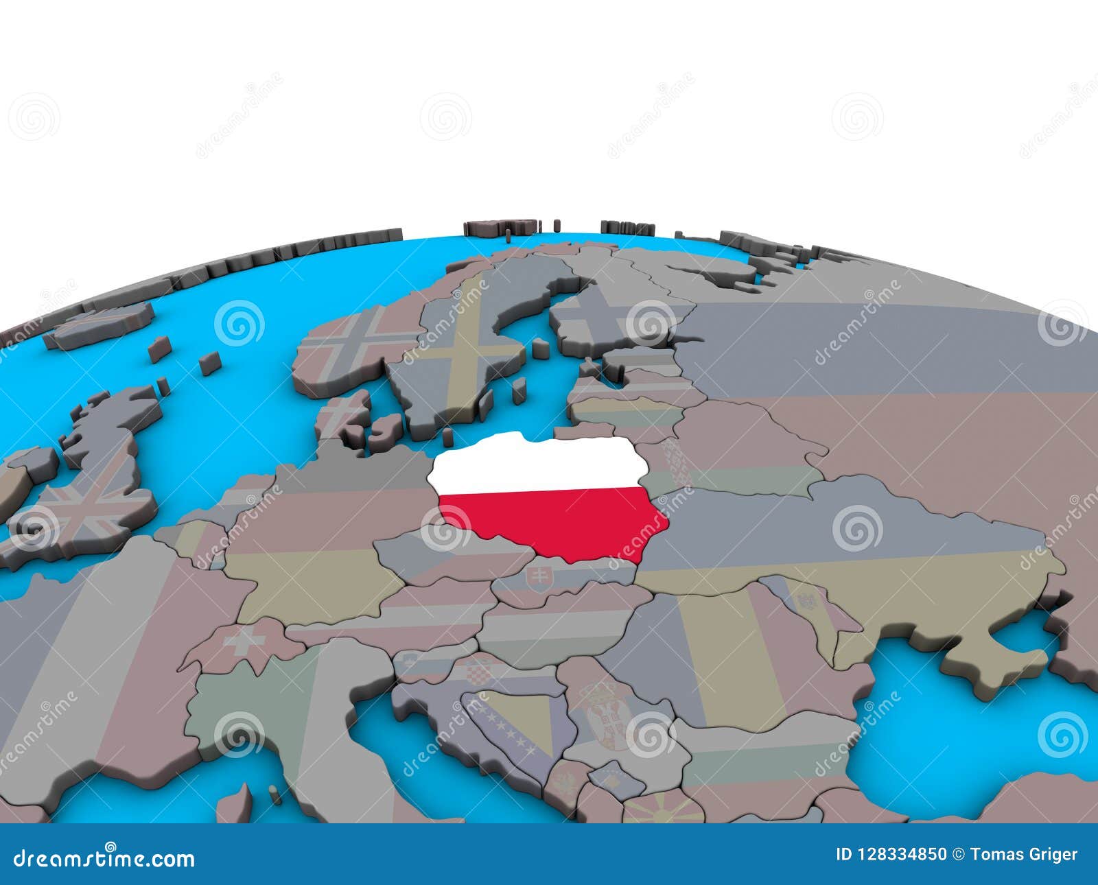 Map of Poland with Flag on Globe Stock Illustration - Illustration of ...