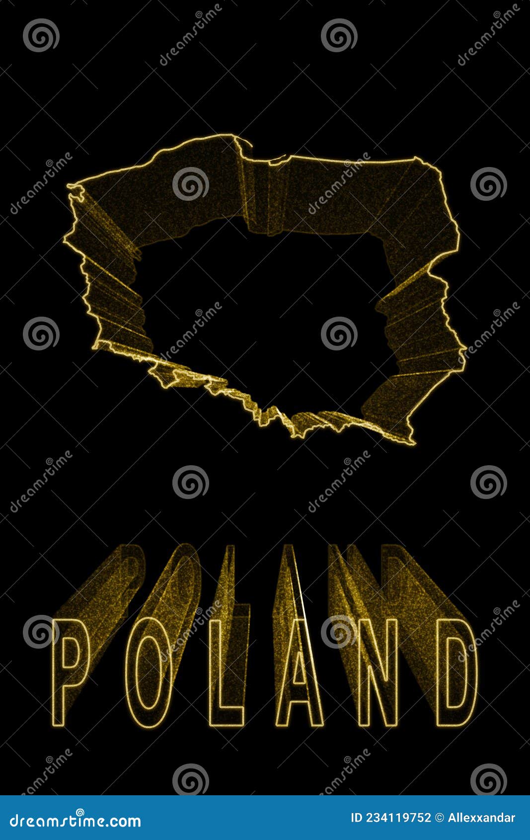 Map of Poland, Gold Map on Black Background Stock Illustration ...